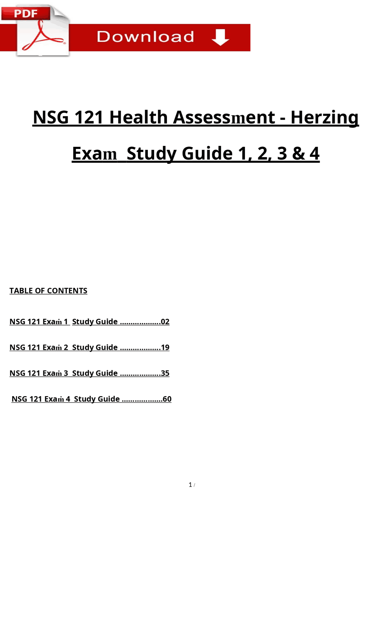 NSG 121 Health Assessment - Herzing Exam Study Guide 1, 2, 3 & 4 tested ...