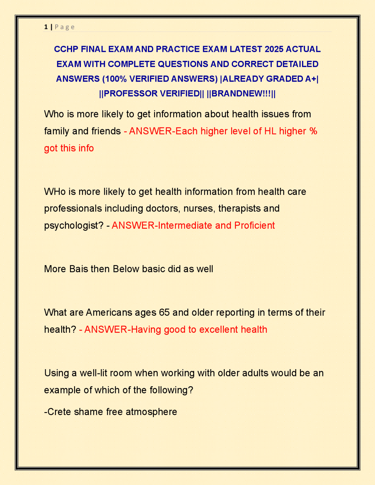 CCHP FINAL EXAM AND PRACTICE EXAM LATEST 2025 ACTUAL EXAM WITH COMPLETE ...