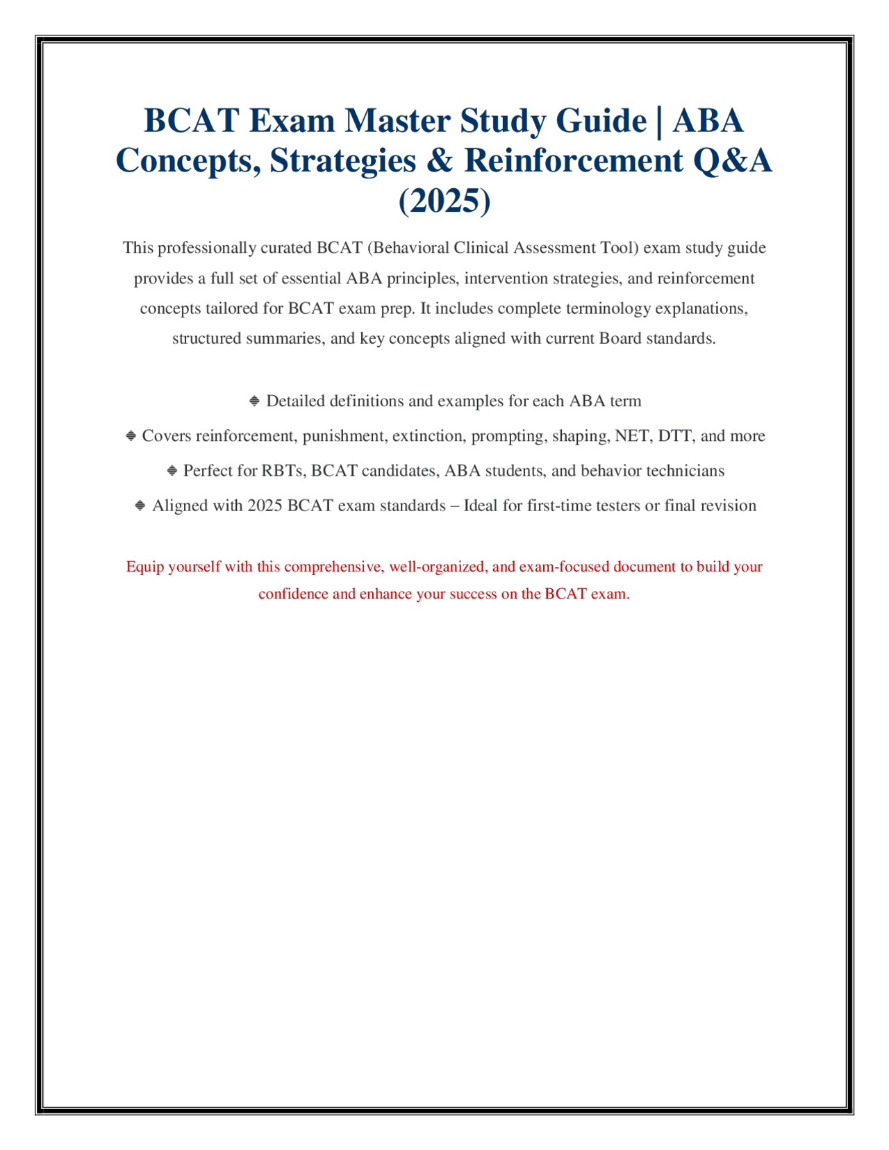 BCAT Exam Study Guide | ABA Concepts & Reinforcement Q&A | Exams ...