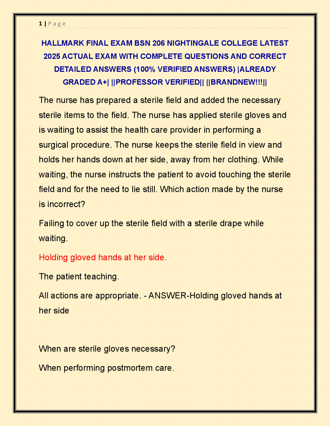 HALLMARK FINAL EXAM BSN 206 NIGHTINGALE COLLEGE LATEST 2025 ACTUAL EXAM ...