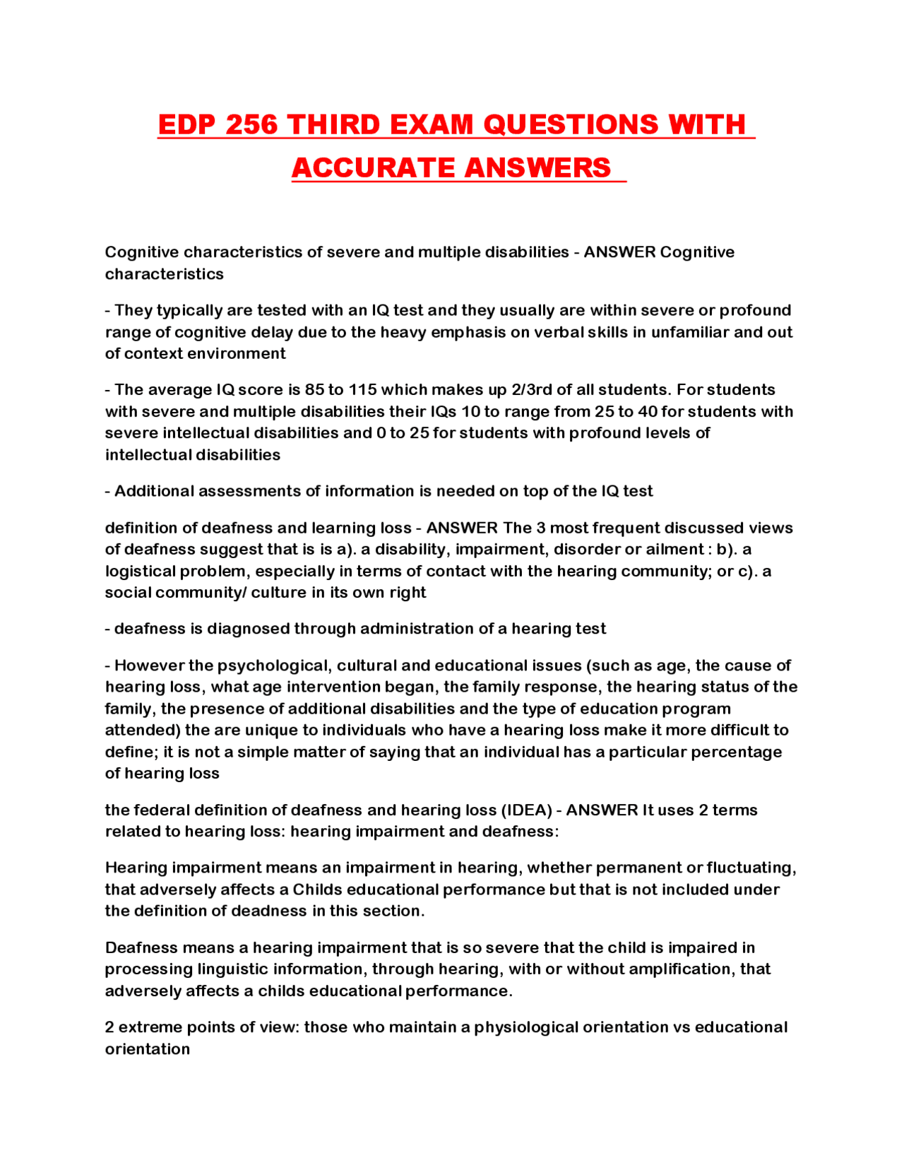 EDP 256 THIRD EXAM QUESTIONS WITH ACCURATE ANSWERS. | Exams Nursing ...