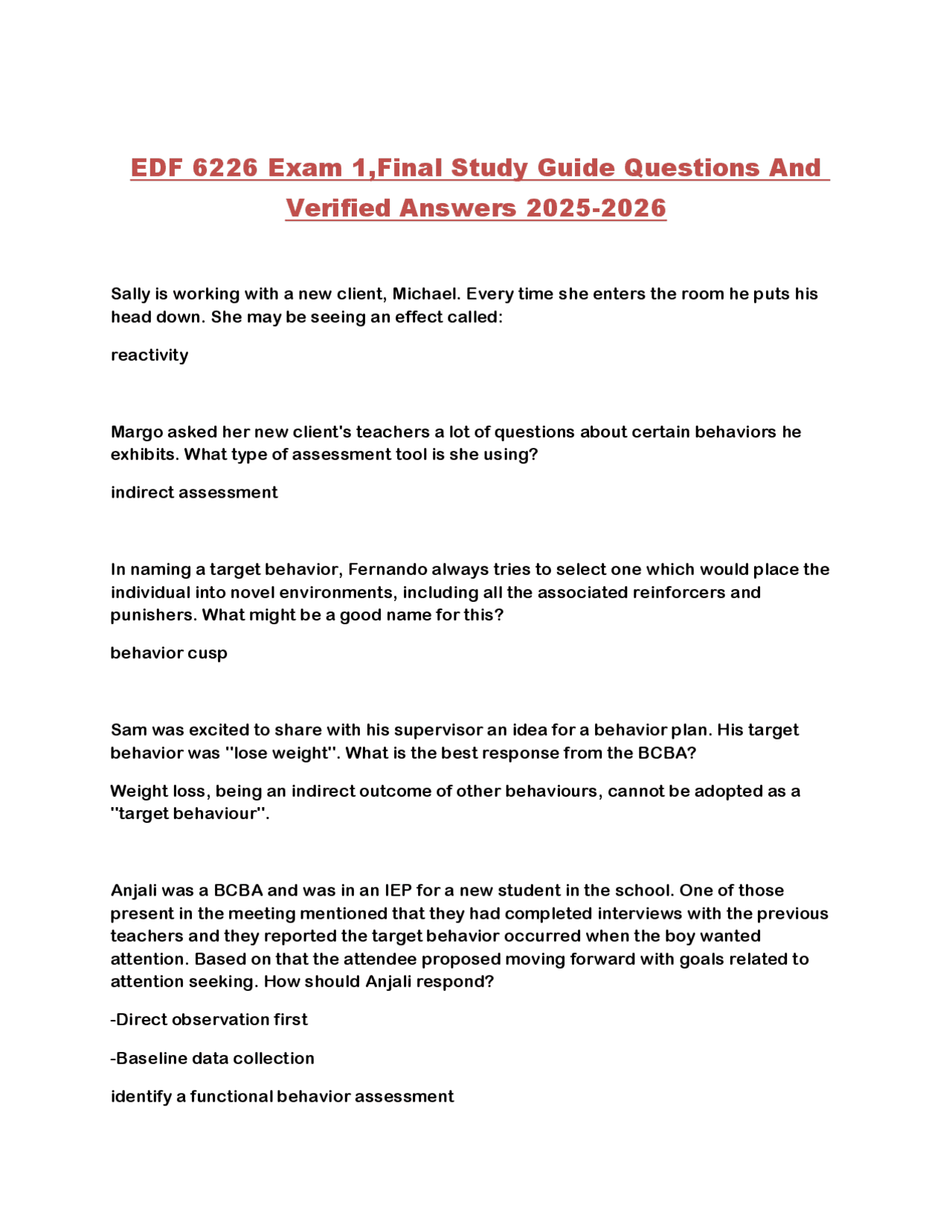 EDF 6226 Exam 1,Final Study Guide Questions And Verified Answers 2025 ...