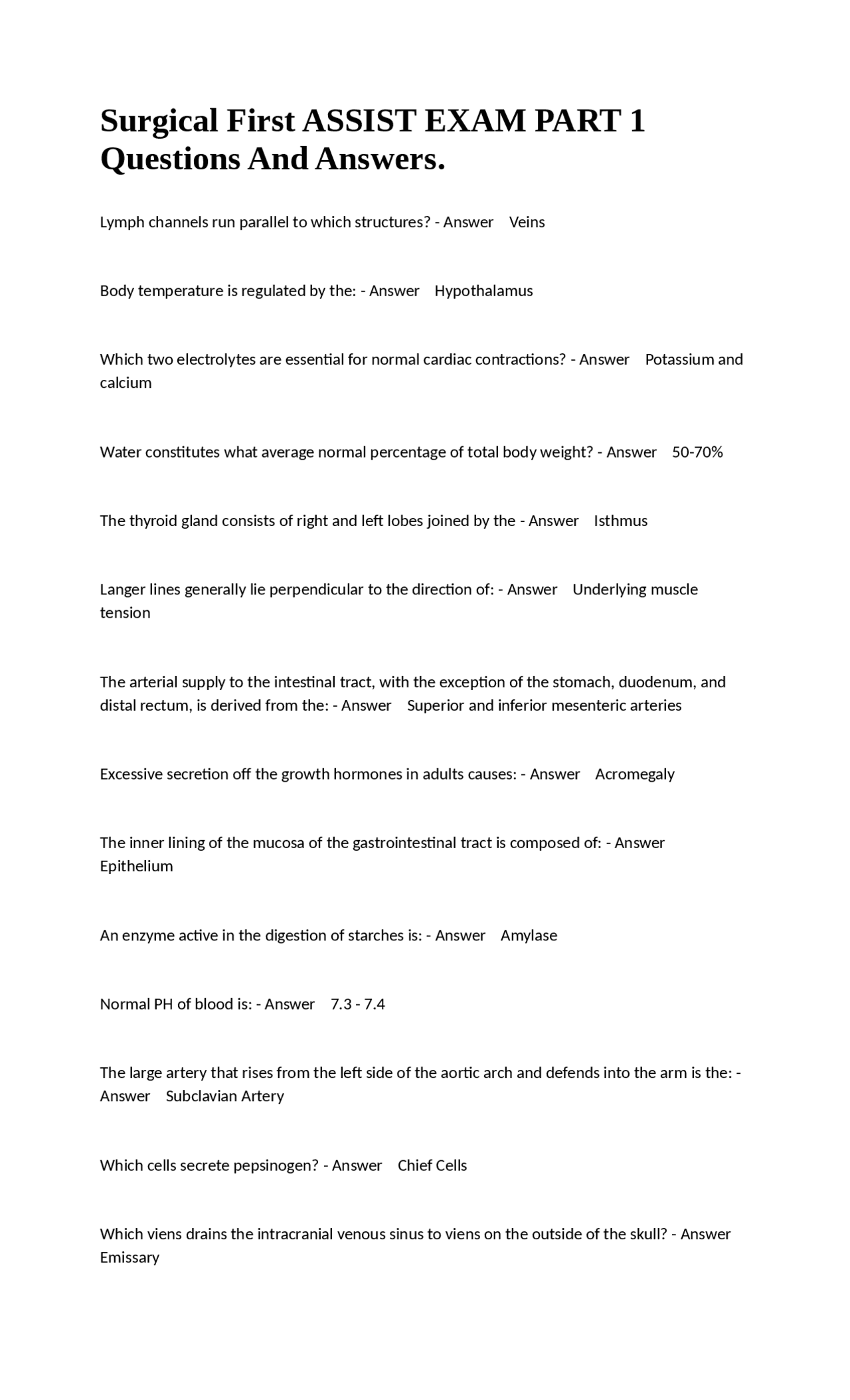 Surgical First ASSIST EXAM PART 1 Questions And Answers. | Exams ...