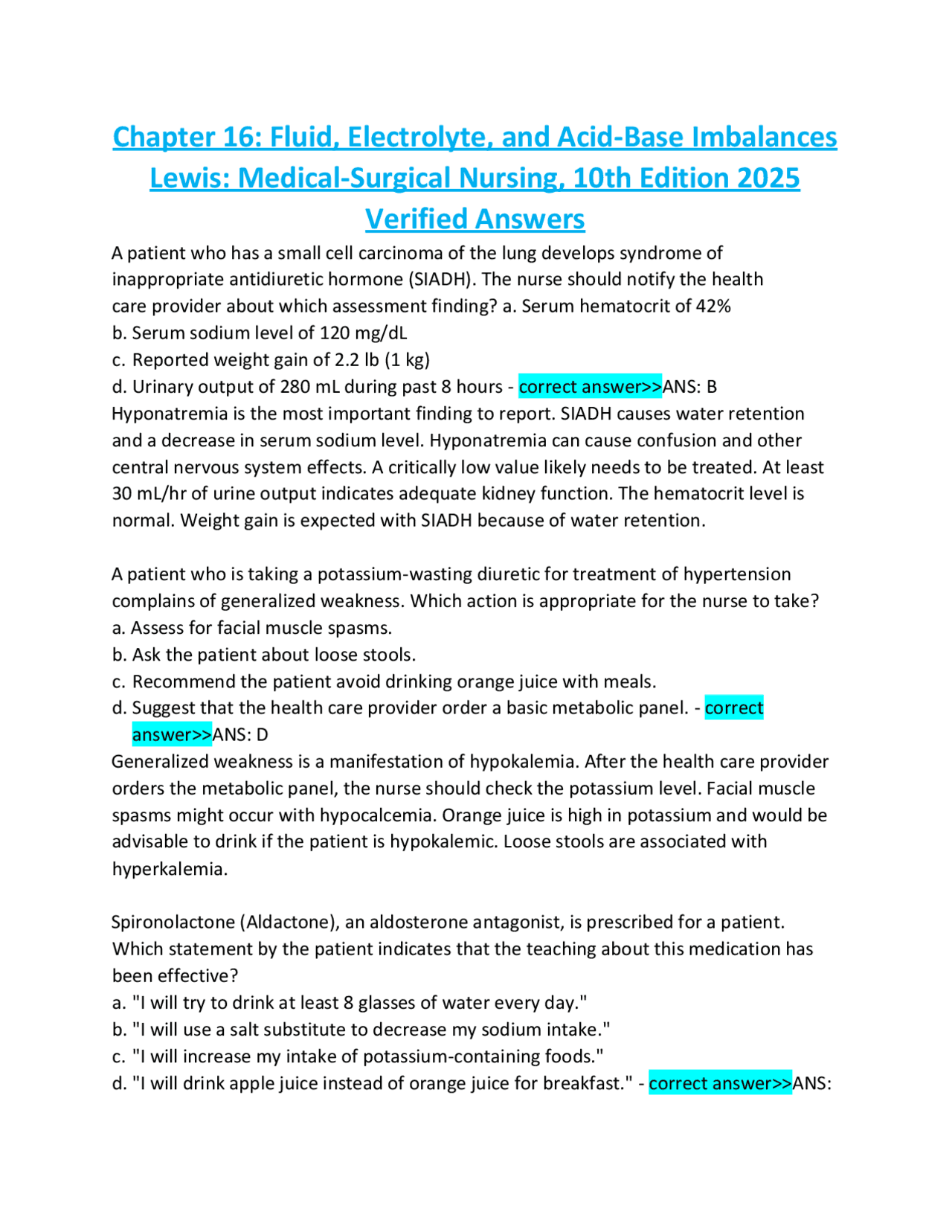 Chapter 16 Fluid, Electrolyte, and Acid-Base Imbalances Lewis Medical ...