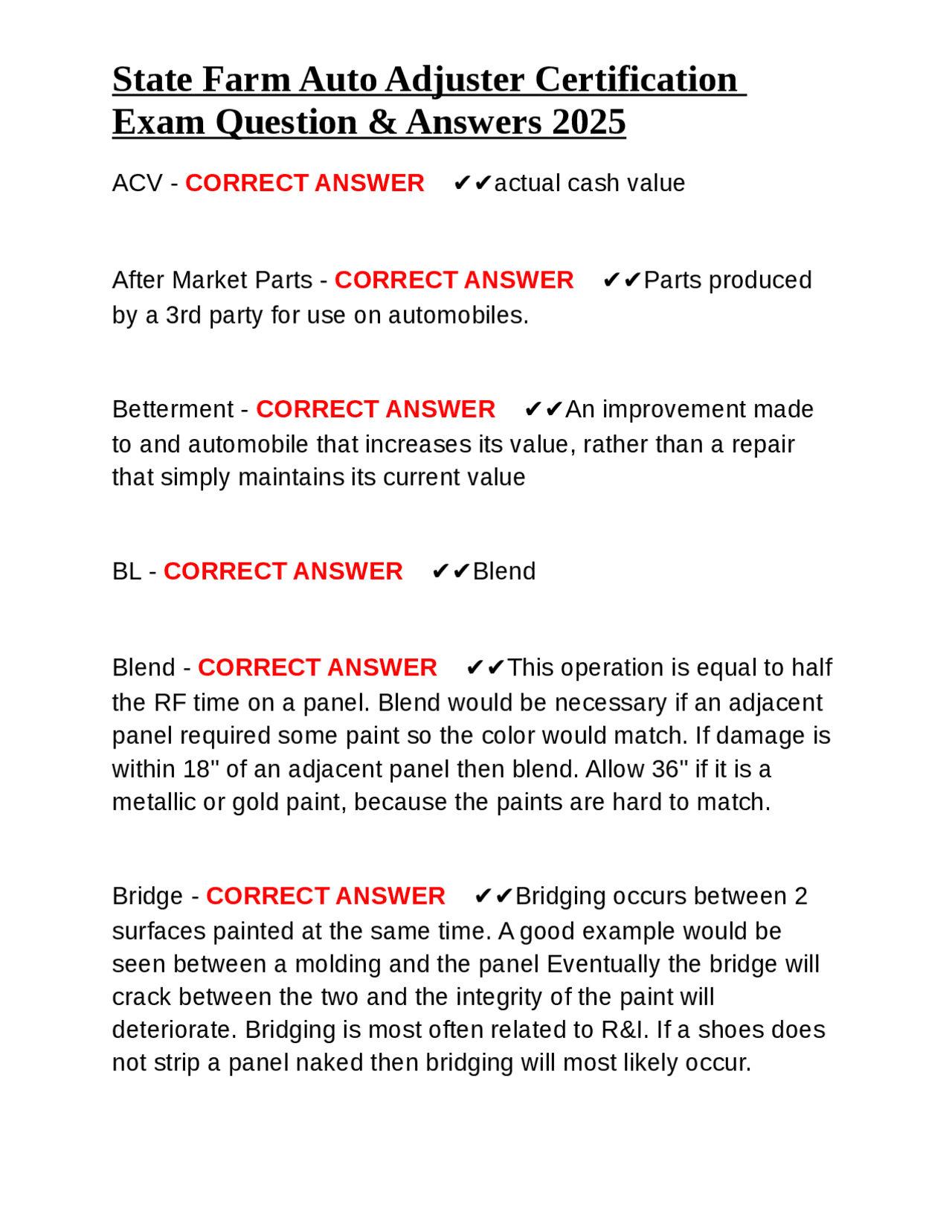 State Farm Auto Adjuster Certification Exam: Glossary of Terms and ...