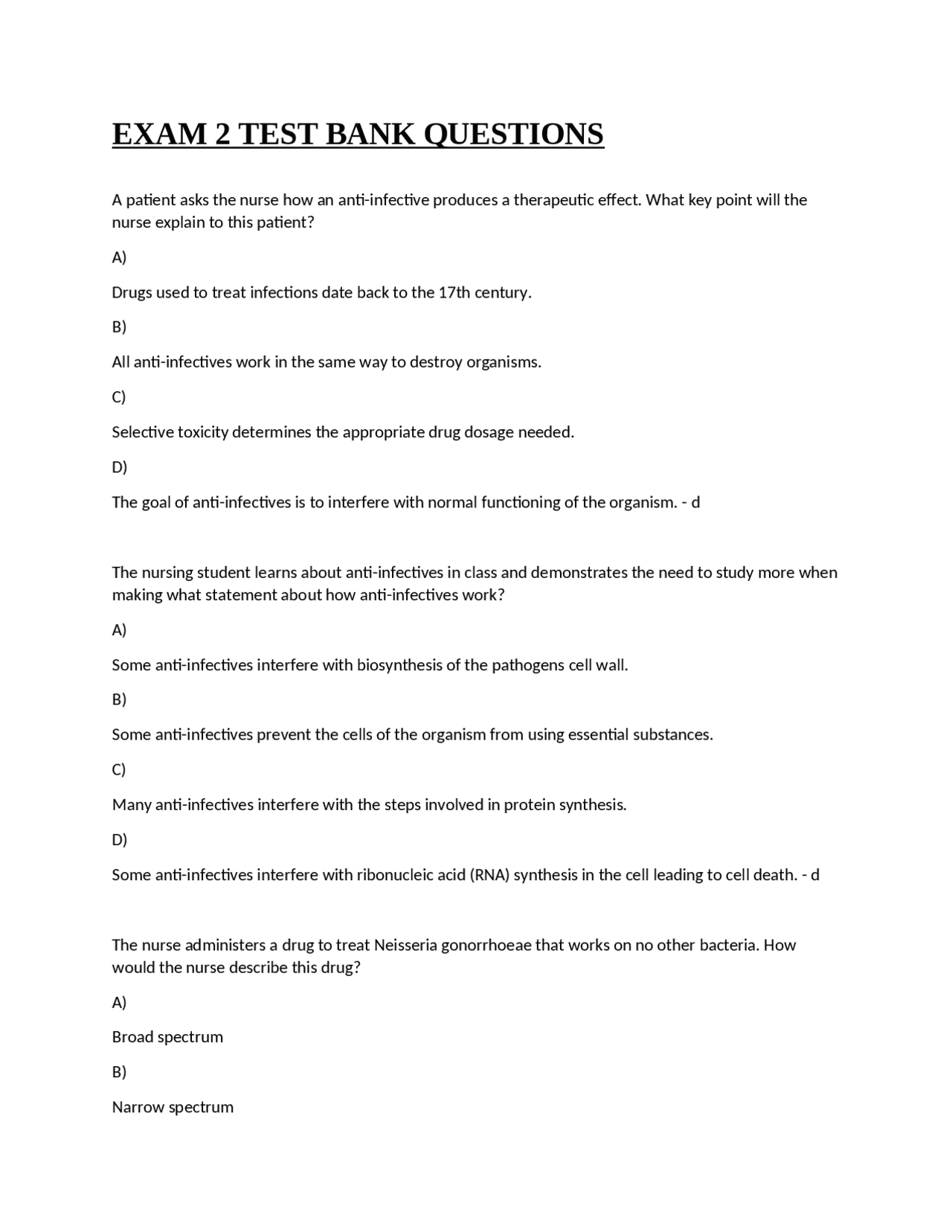 EXAM 2 TEST BANK QUESTIONS AND ANSWERS | Exams Advanced Education | Docsity