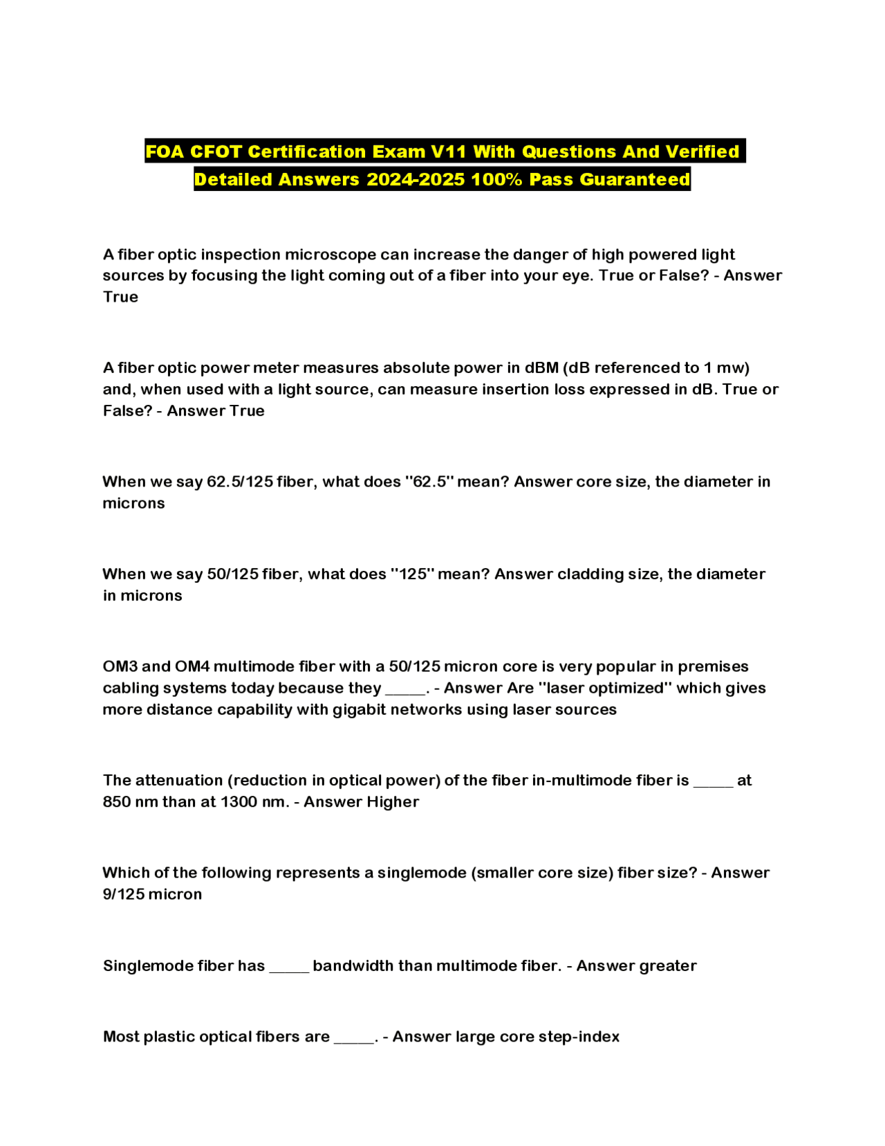 FOA CFOT Certification Exam V11 With Questions And Verified Detailed ...