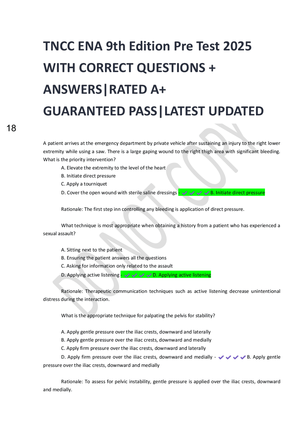 TNCC ENA 9th Edition Pre Test 2025 WITH CORRECT QUESTIONS + ANSWERS ...