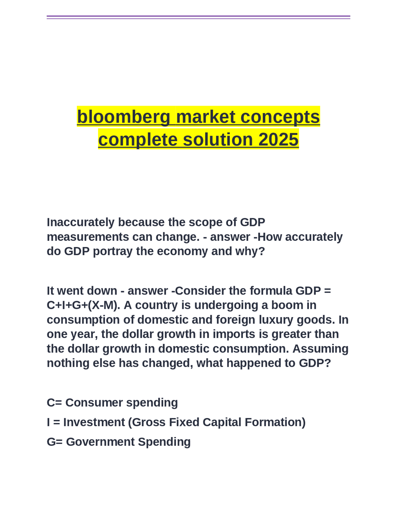 bloomberg market concepts complete solution 2025.docx | Exams Nursing ...