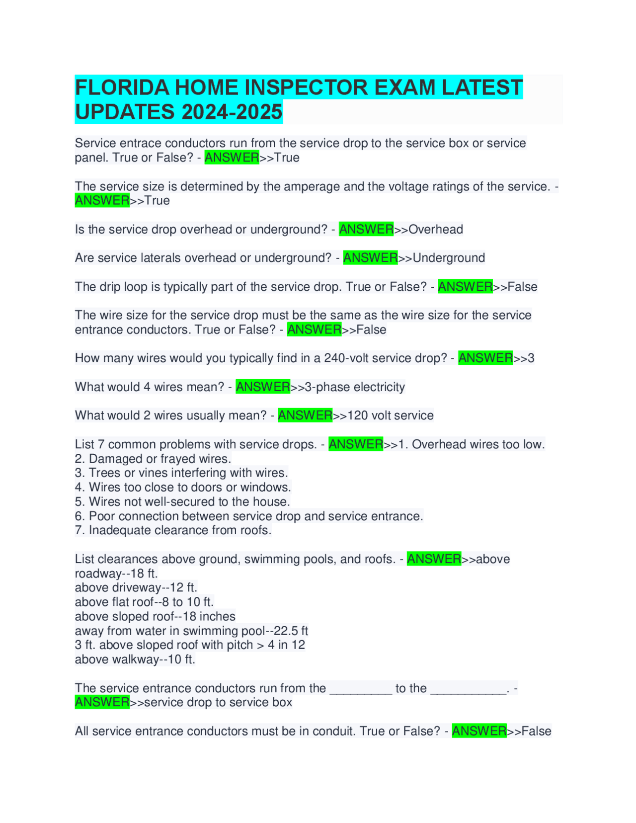 FLORIDA HOME INSPECTOR EXAM LATEST UPDATES 2024-2025 | Exams Nursing ...