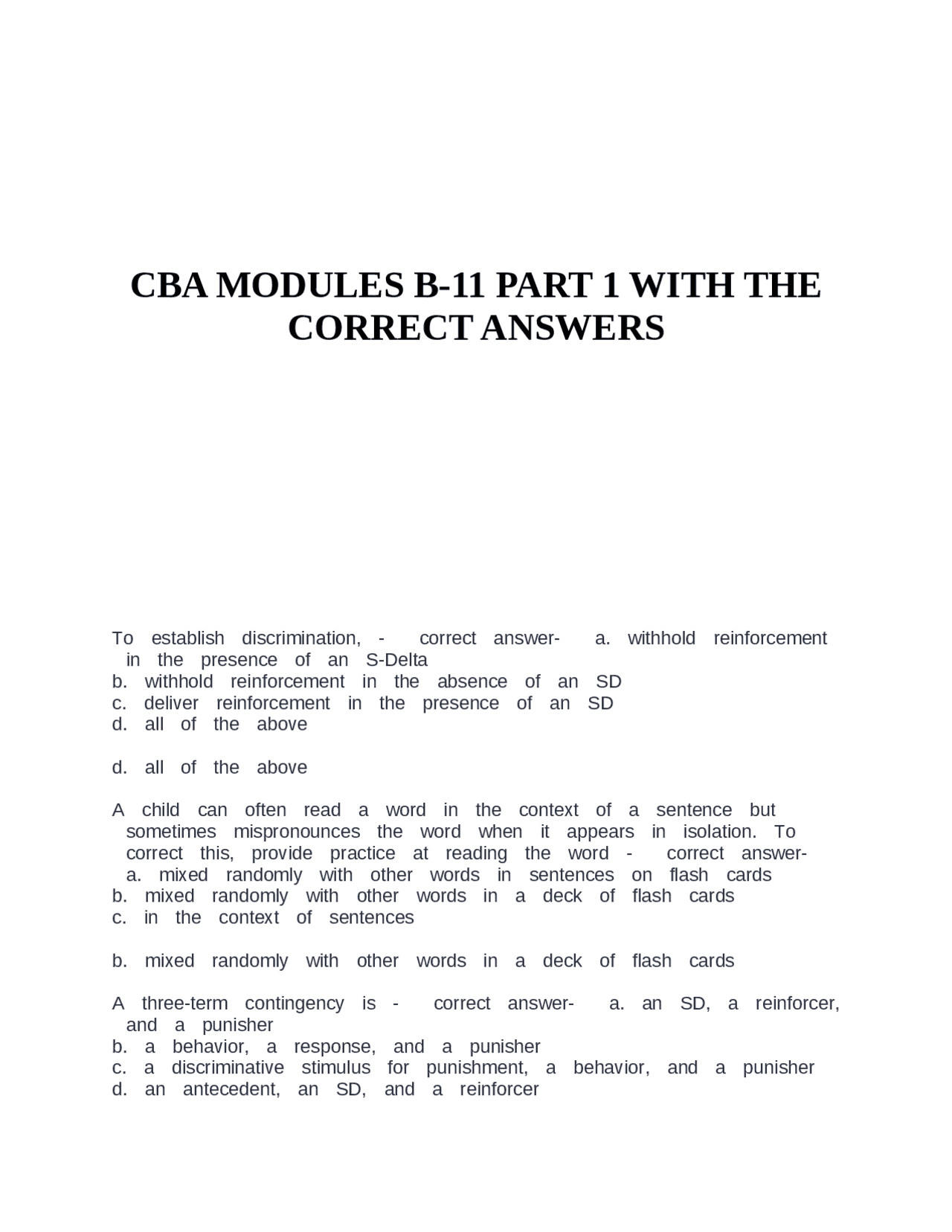 CBA MODULES B-11 PART 1 WITH THE CORRECT ANSWERS | Exams Advanced ...