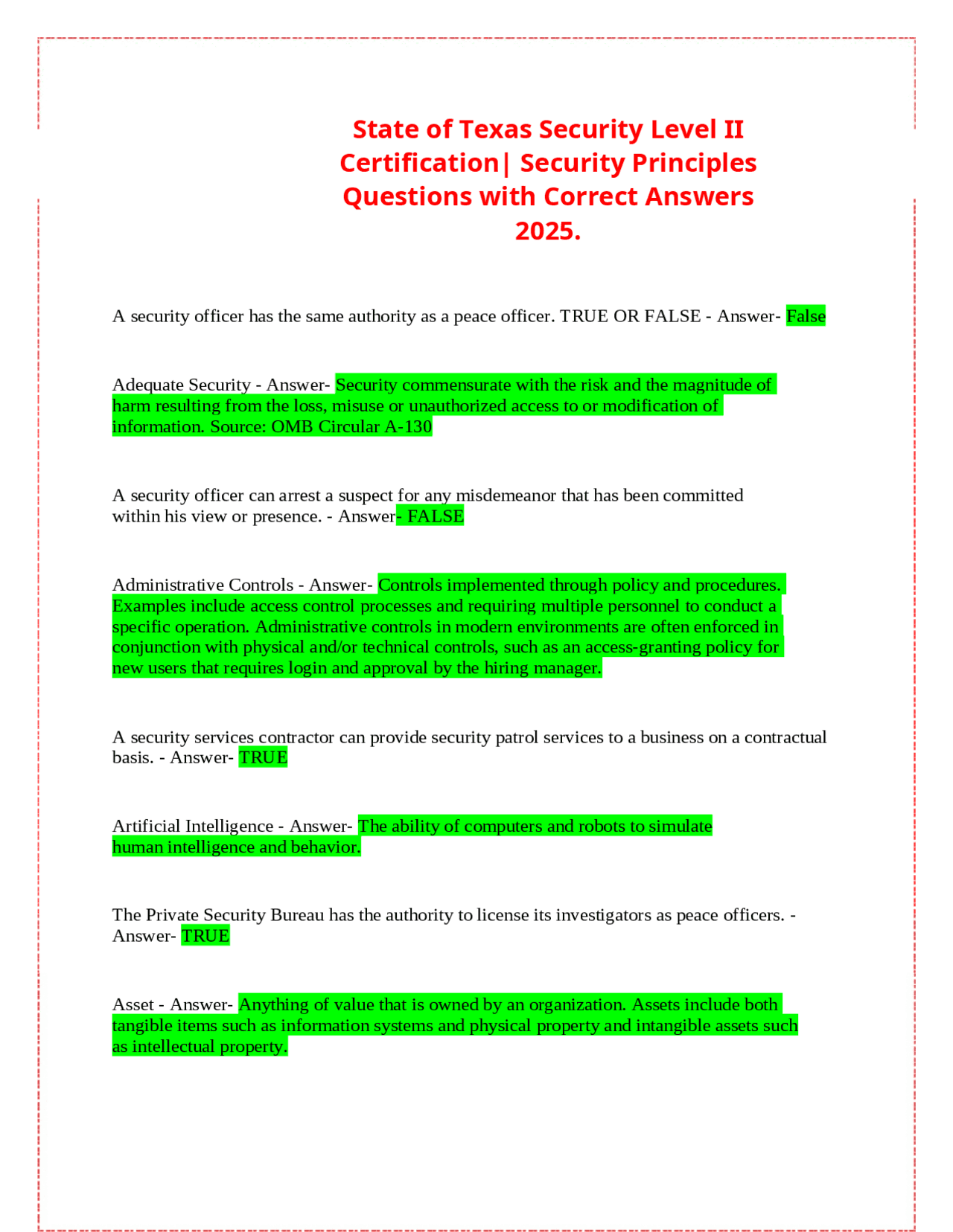 State of Texas Security Level II Certification—Security Principles ...