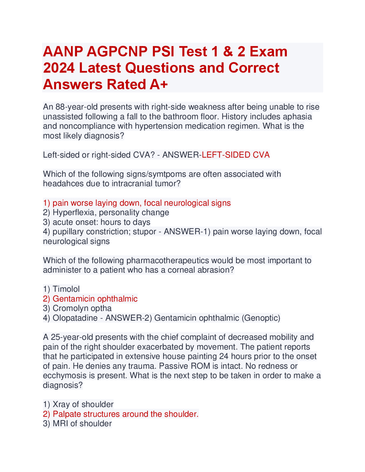 AANP AGPCNP PSI Test 1 & 2 Exam 2024 Latest Questions and Correct ...