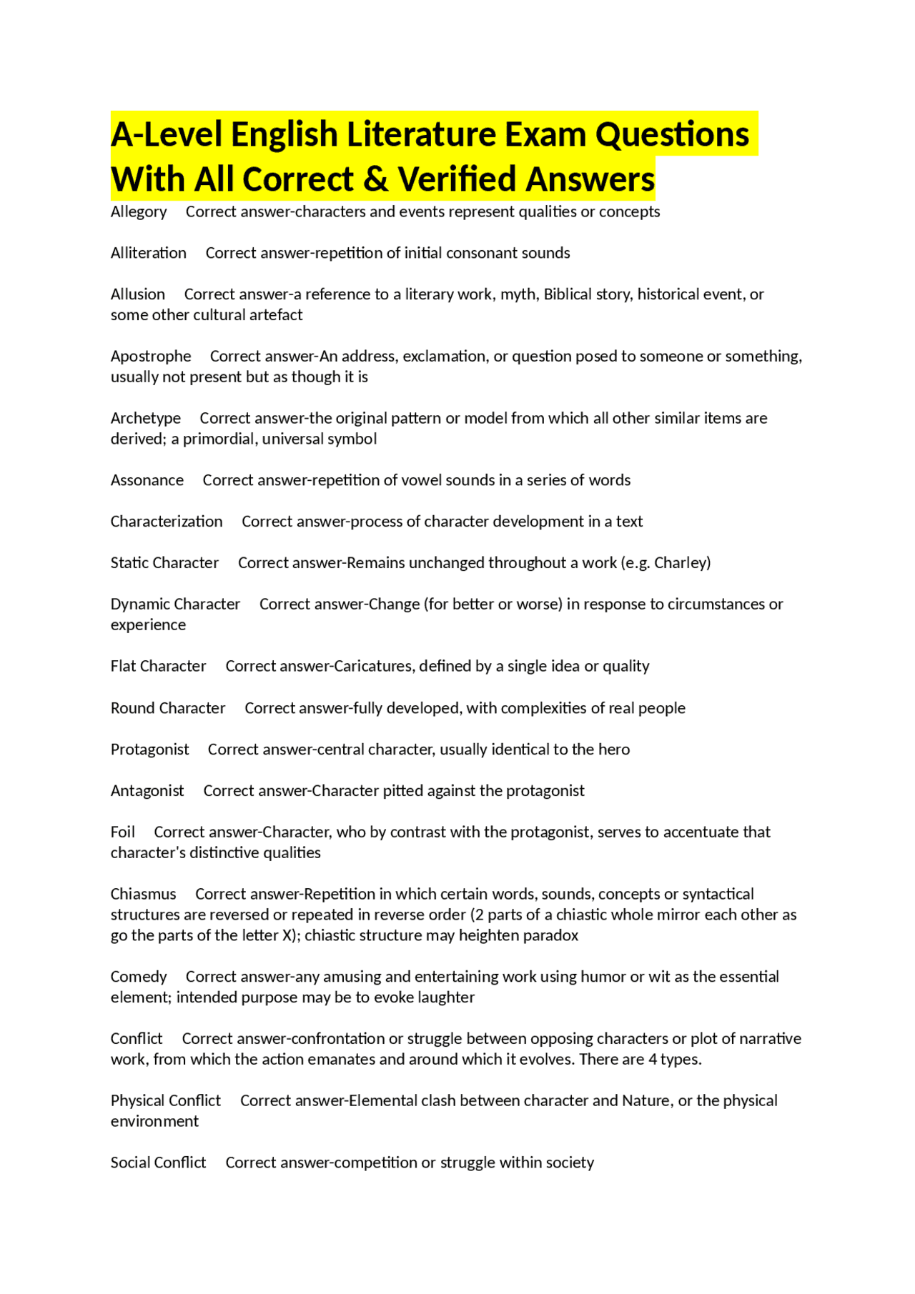 A-Level English Literature Exam Questions With All Correct & Verified ...