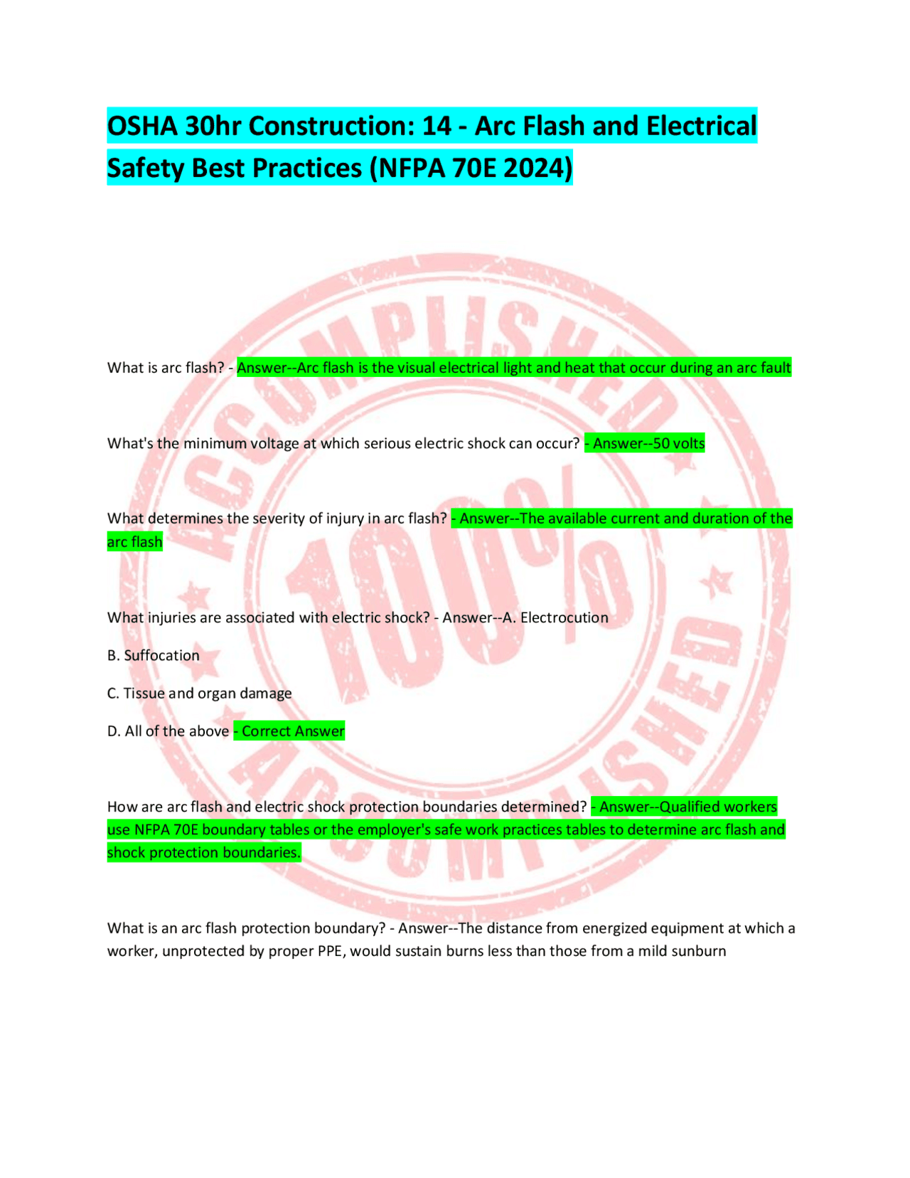 OSHA 30hr Construction: 14 - Arc Flash and Electrical Safety Best ...
