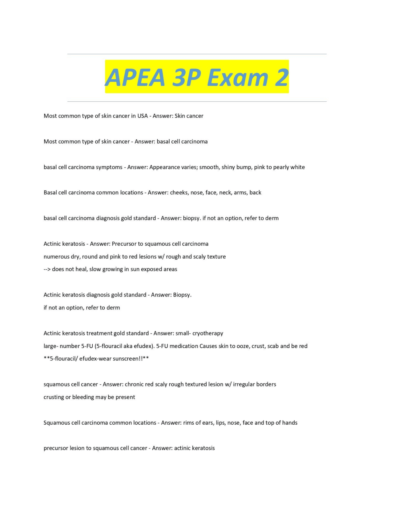 APEA 3P Exam 2 exam guide | Exams Nursing | Docsity