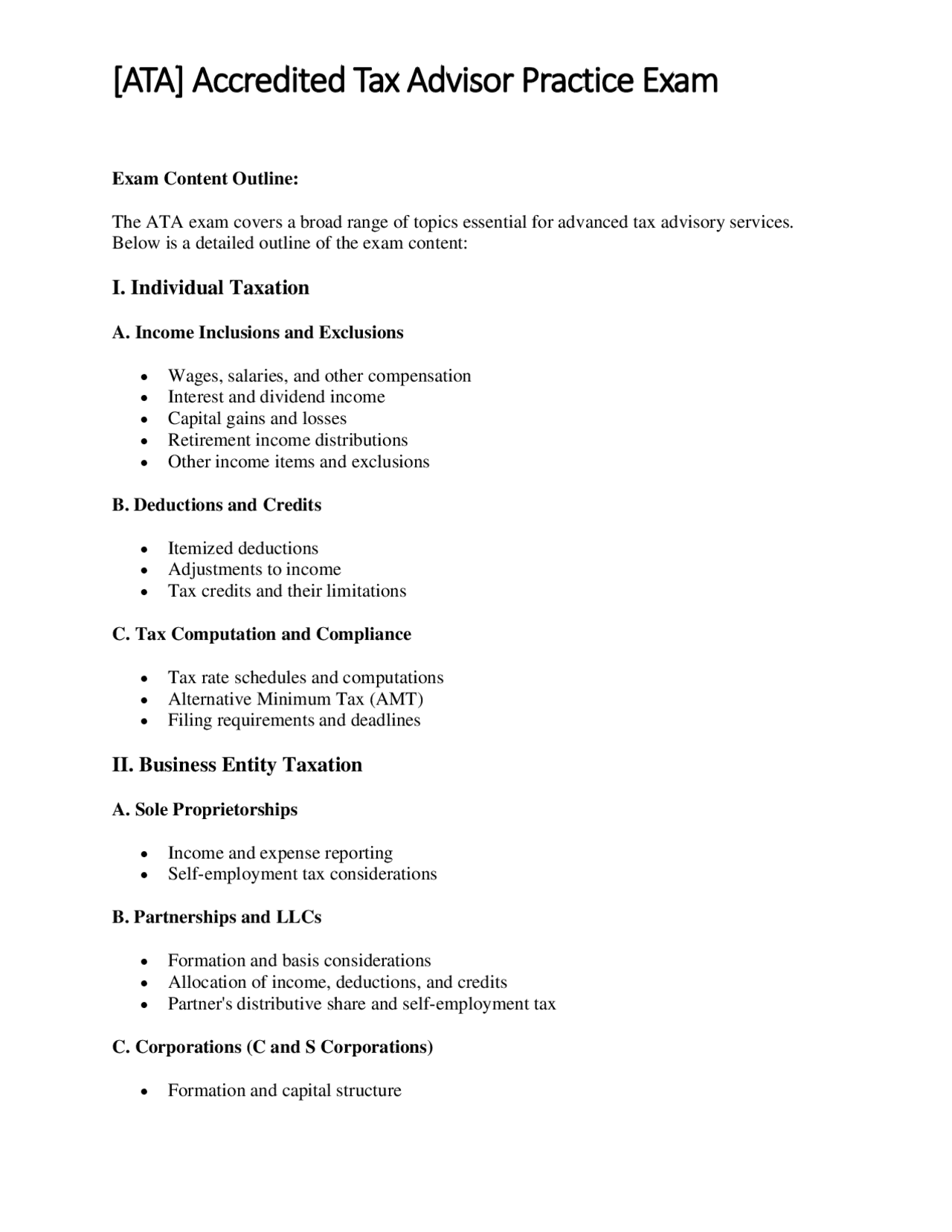 [ATA] Accredited Tax Advisor Practice Exam | Exams Technology | Docsity