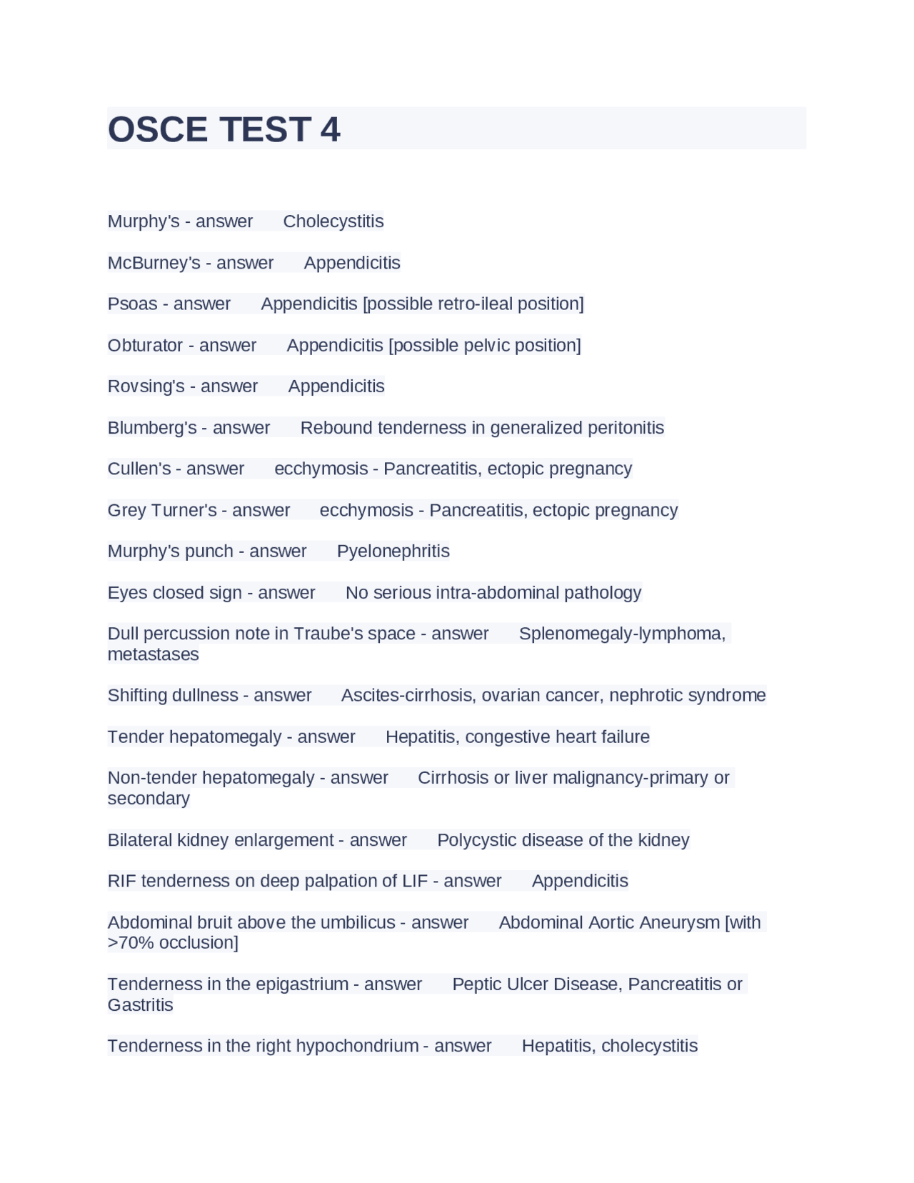 OSCE Test 4: Abdominal Examination Findings and Differential Diagnoses ...