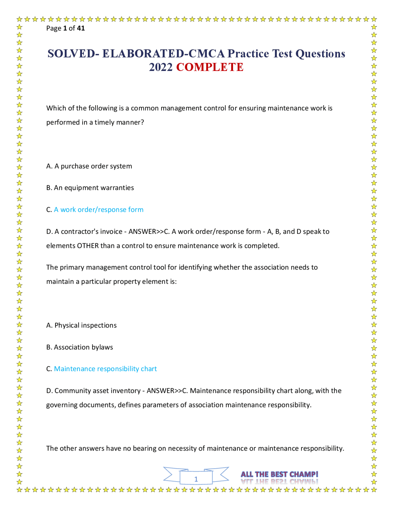 CMCA Practice Test Questions and Answers: Community Association ...