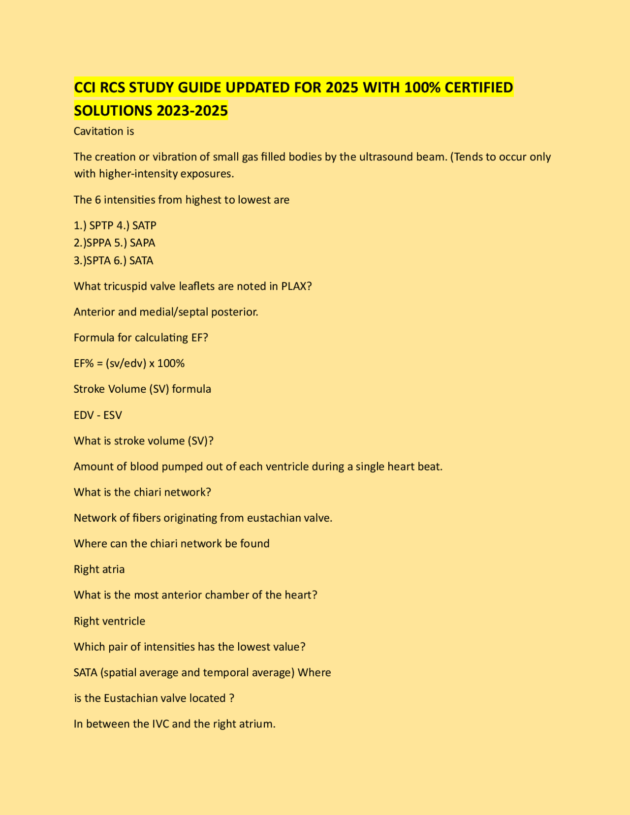 CCI RCS STUDY GUIDE UPDATED FOR 2025 WITH 100% CERTIFIED SOLUTIONS 2023-2025 Cavitatio | Study ...