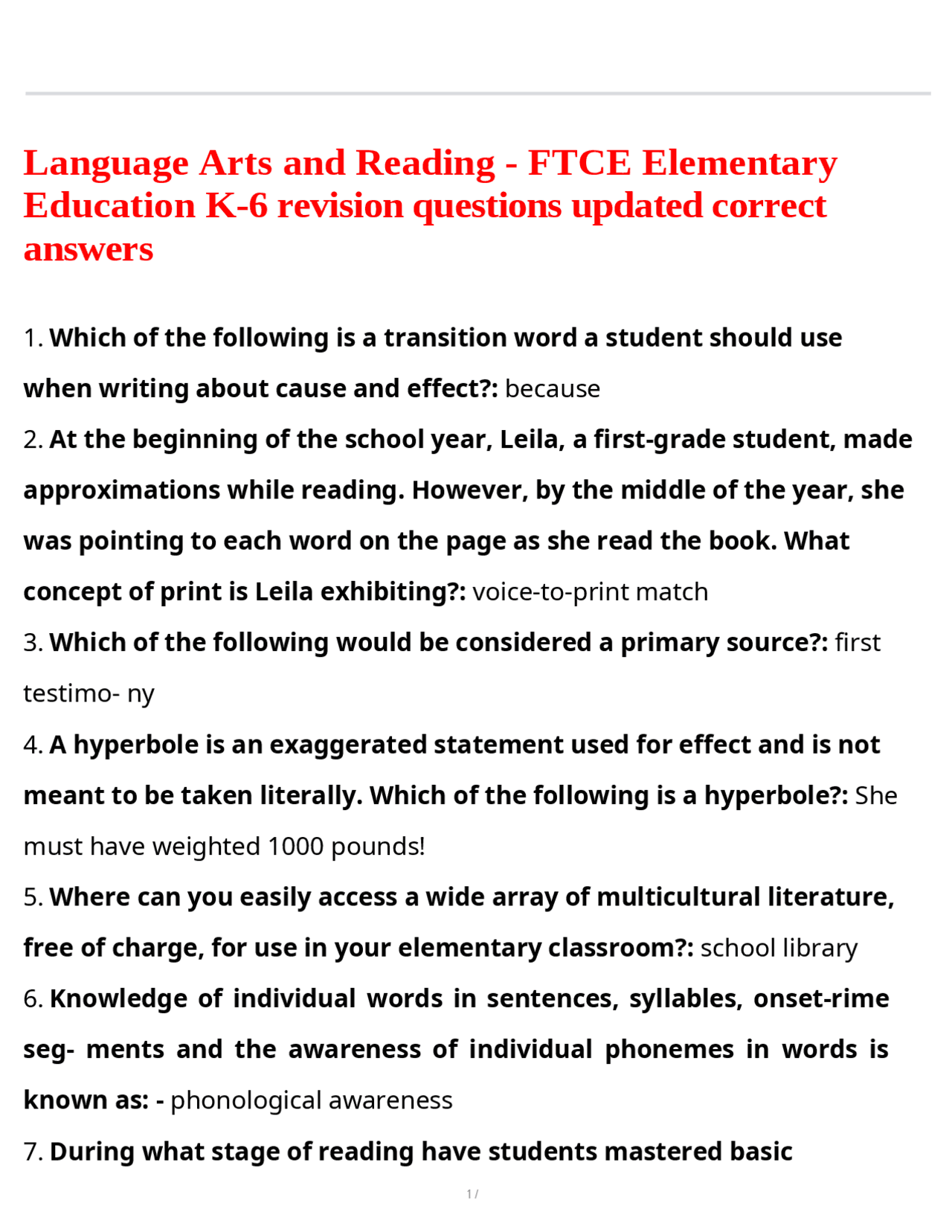 Language Arts and Reading - FTCE Elementary Education K-6 revision ...