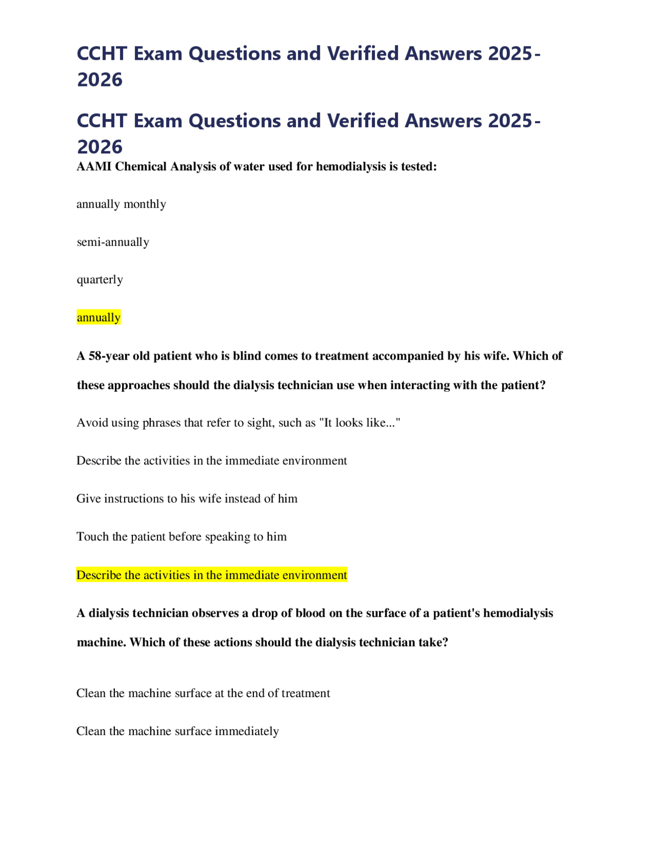 CCHT Exam Review: Practice Questions and Answers for 2025-2026 | Exams ...