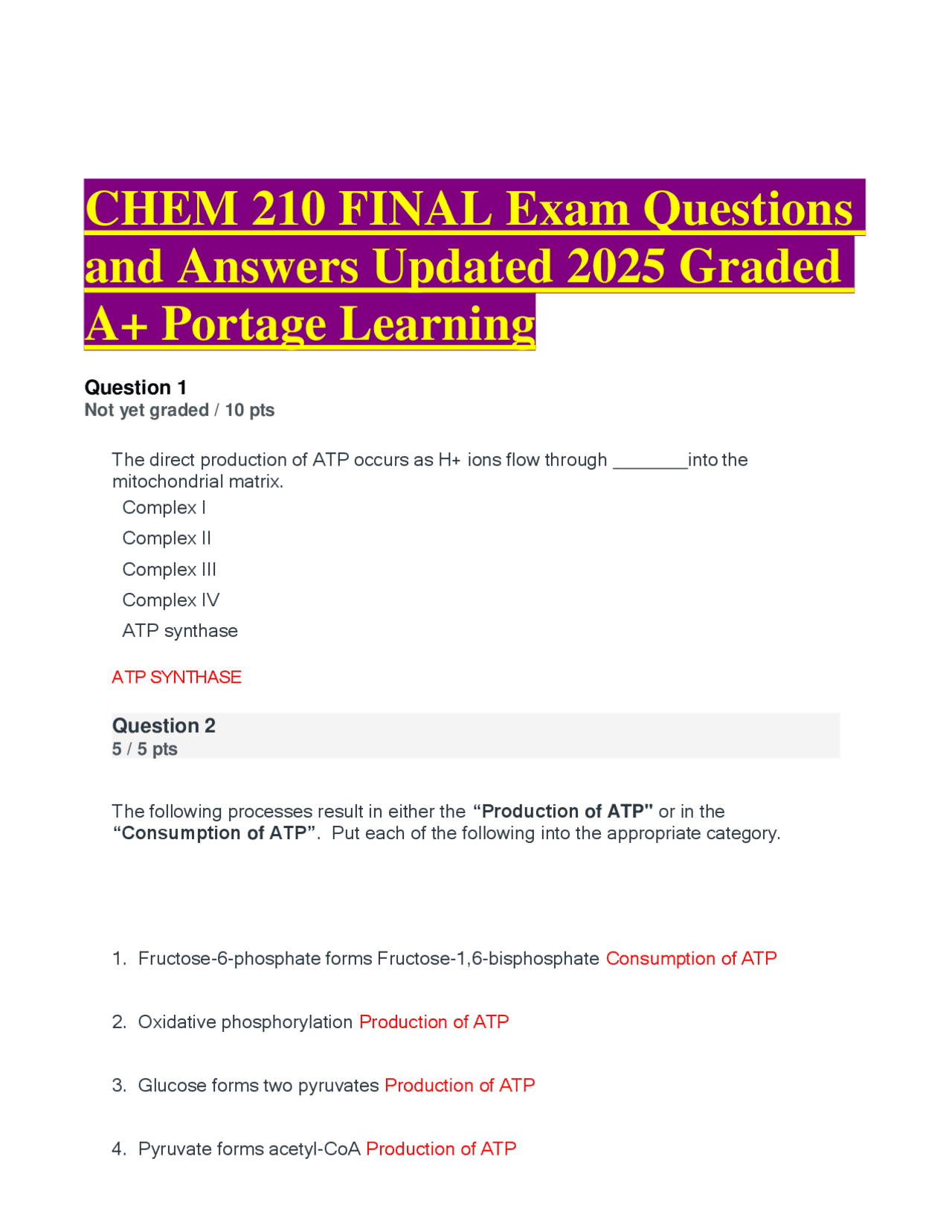 CHEM 210 FINAL Exam Questions and Answers Updated 2025 Graded A+ ...