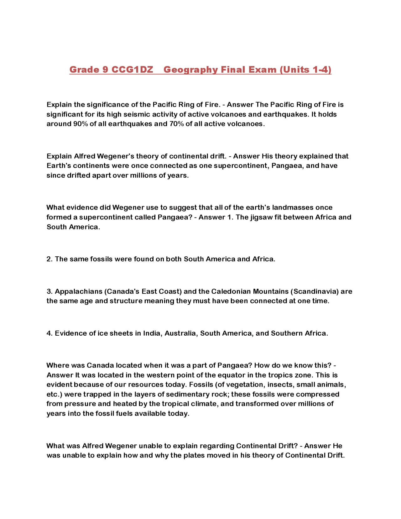 Grade 9 Geography Final Exam: Plate Tectonics, Climate, and Resources ...