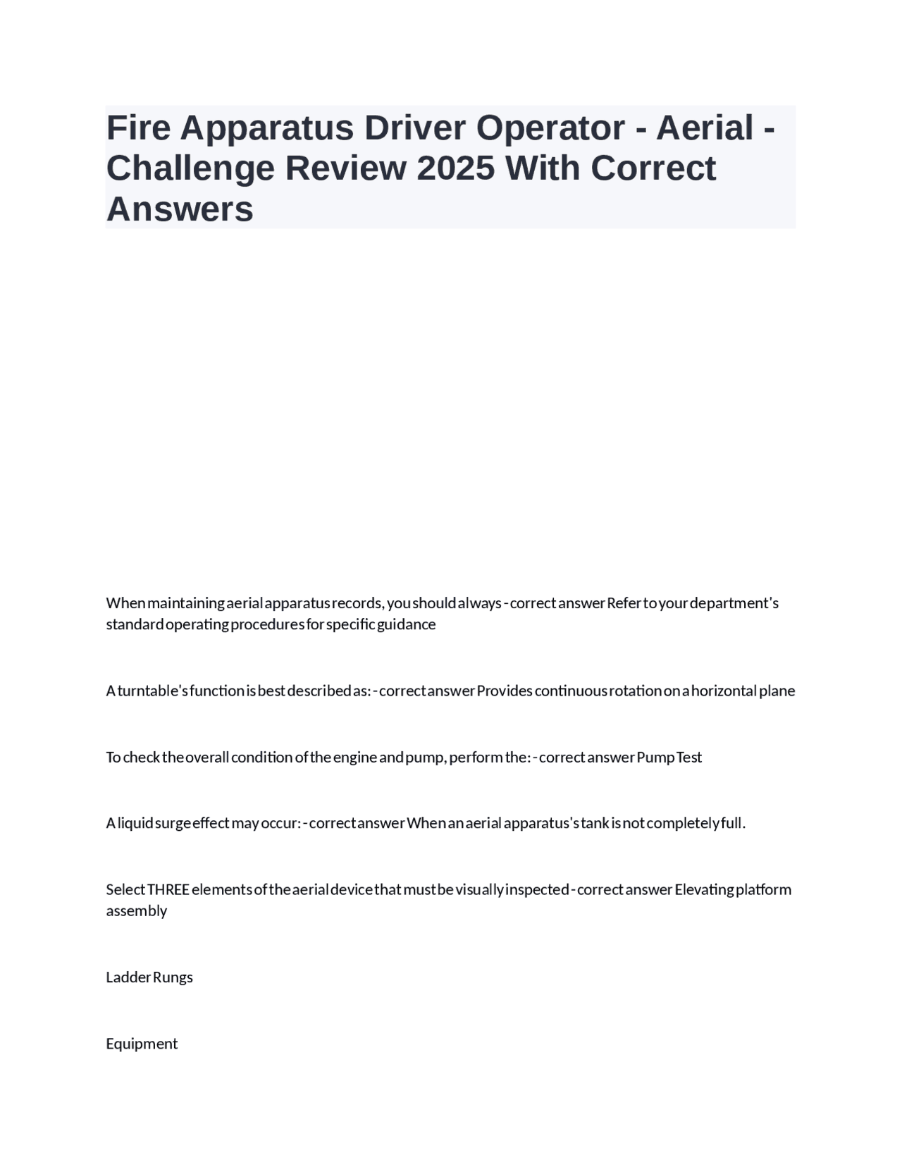 Fire Apparatus Driver Operator - Aerial Challenge Review: Questions and ...