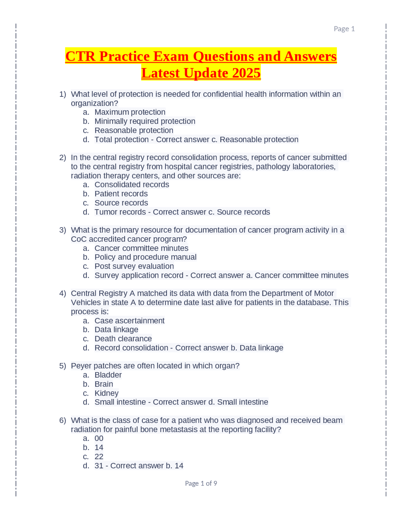 CTR Practice Exam Questions and Answers Latest Update 2025 | Exams ...