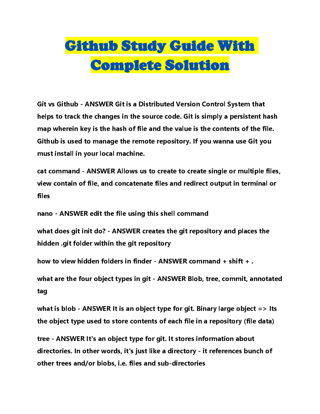 Github Study Guide With Complete Solution | Exams Advanced Education ...