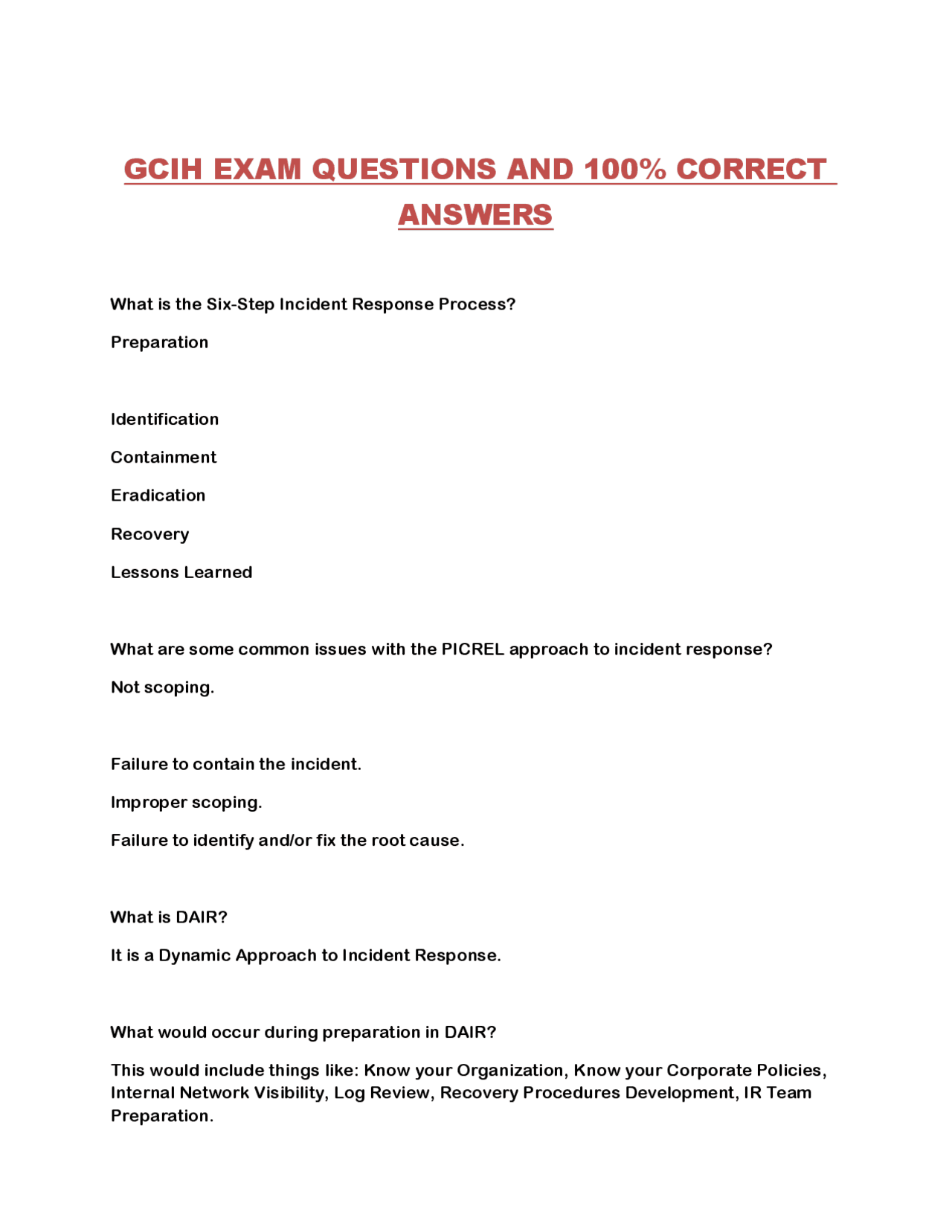 GCIH EXAM QUESTIONS AND 100% CORRECT ANSWERS | Exams Advanced Education ...