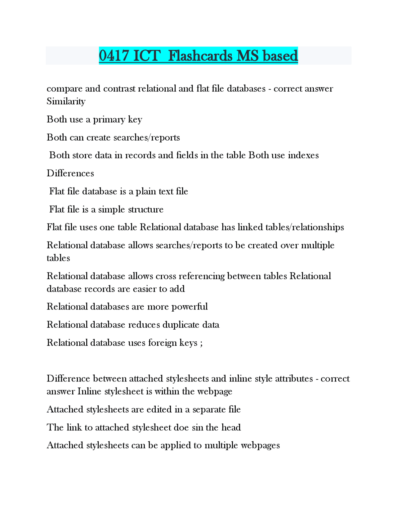 0417 ICT Flashcards MS based Questions and answers latest updates 2025 ...