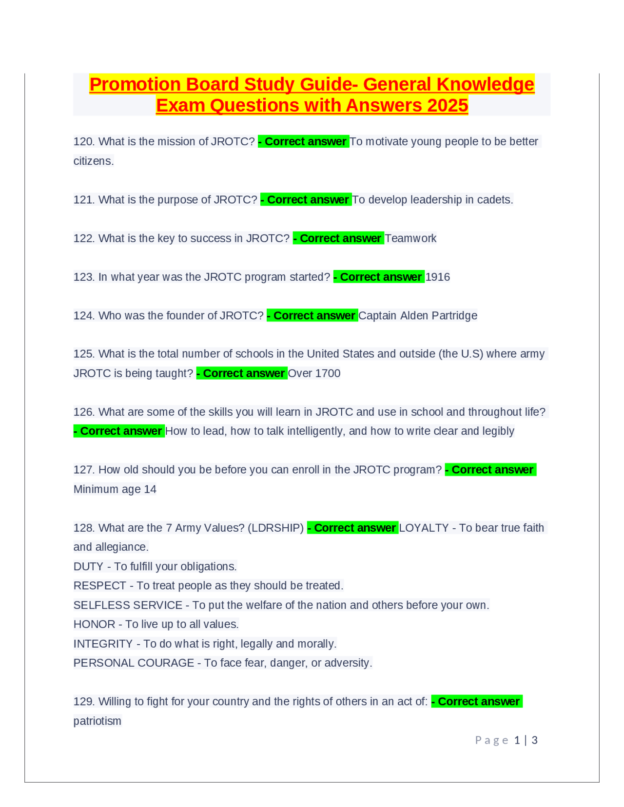 Promotion Board Study Guide- General Knowledge Exam Questions with ...