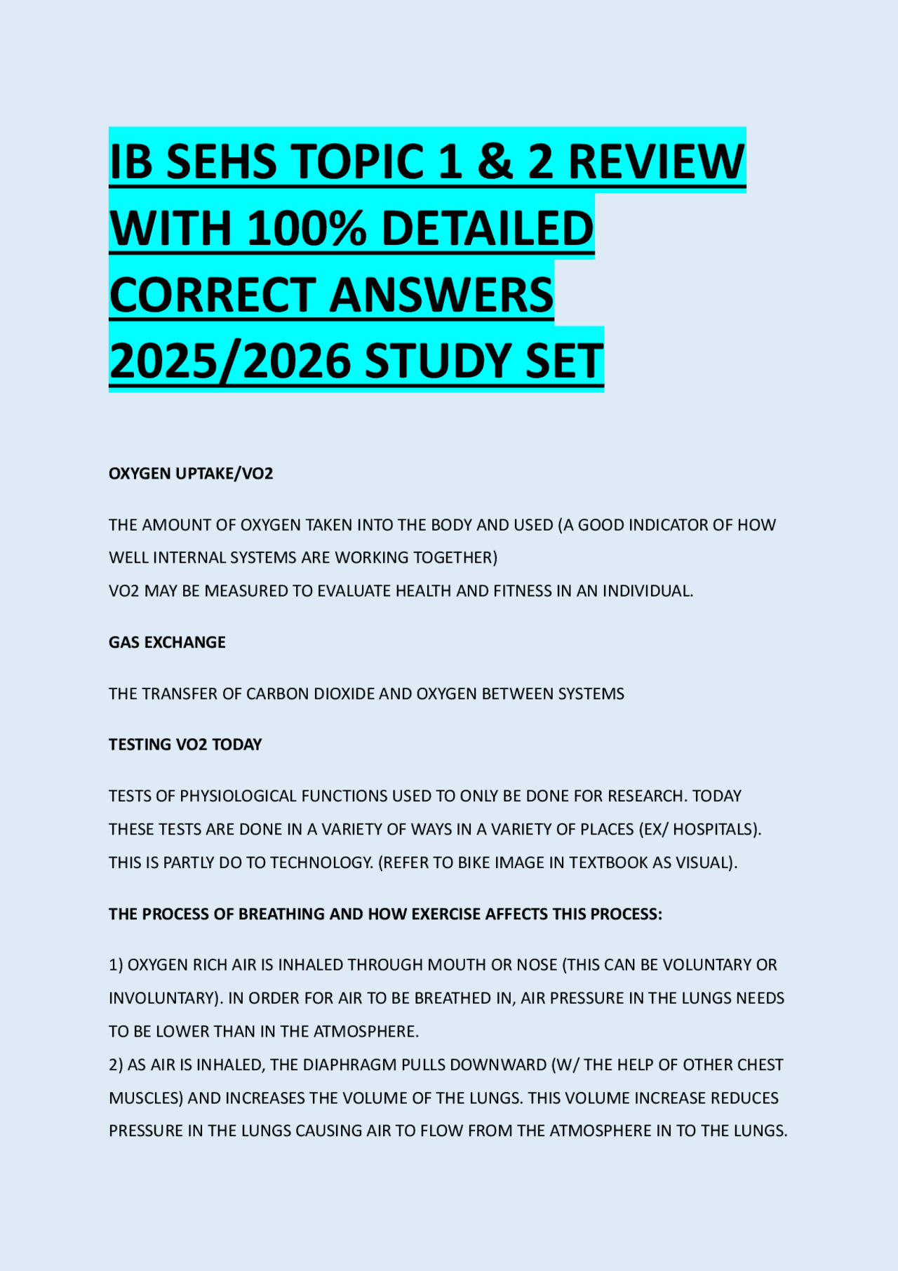 IB SEHS TOPIC 1 & 2 REVIEW WITH 100% DETAILED CORRECT ANSWERS 2025/2026 ...