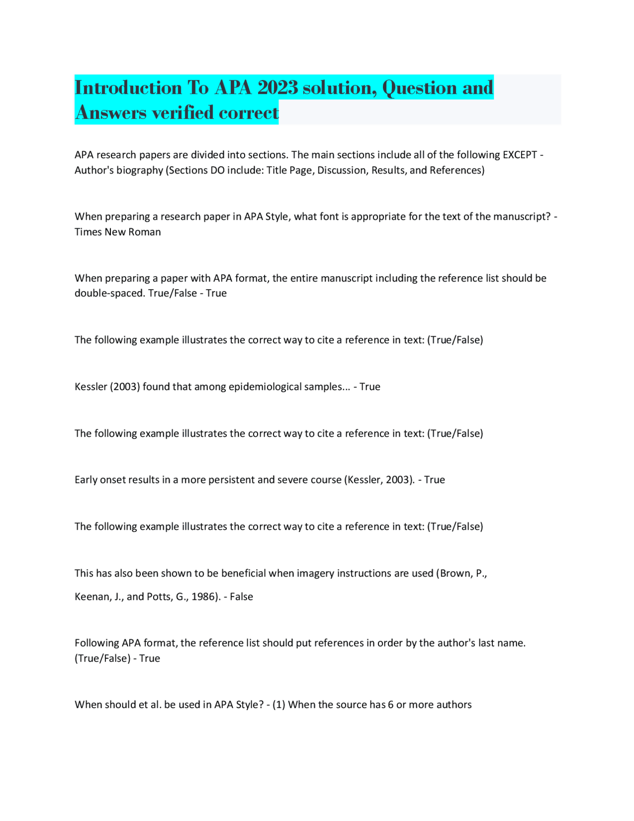 question and answer format apa