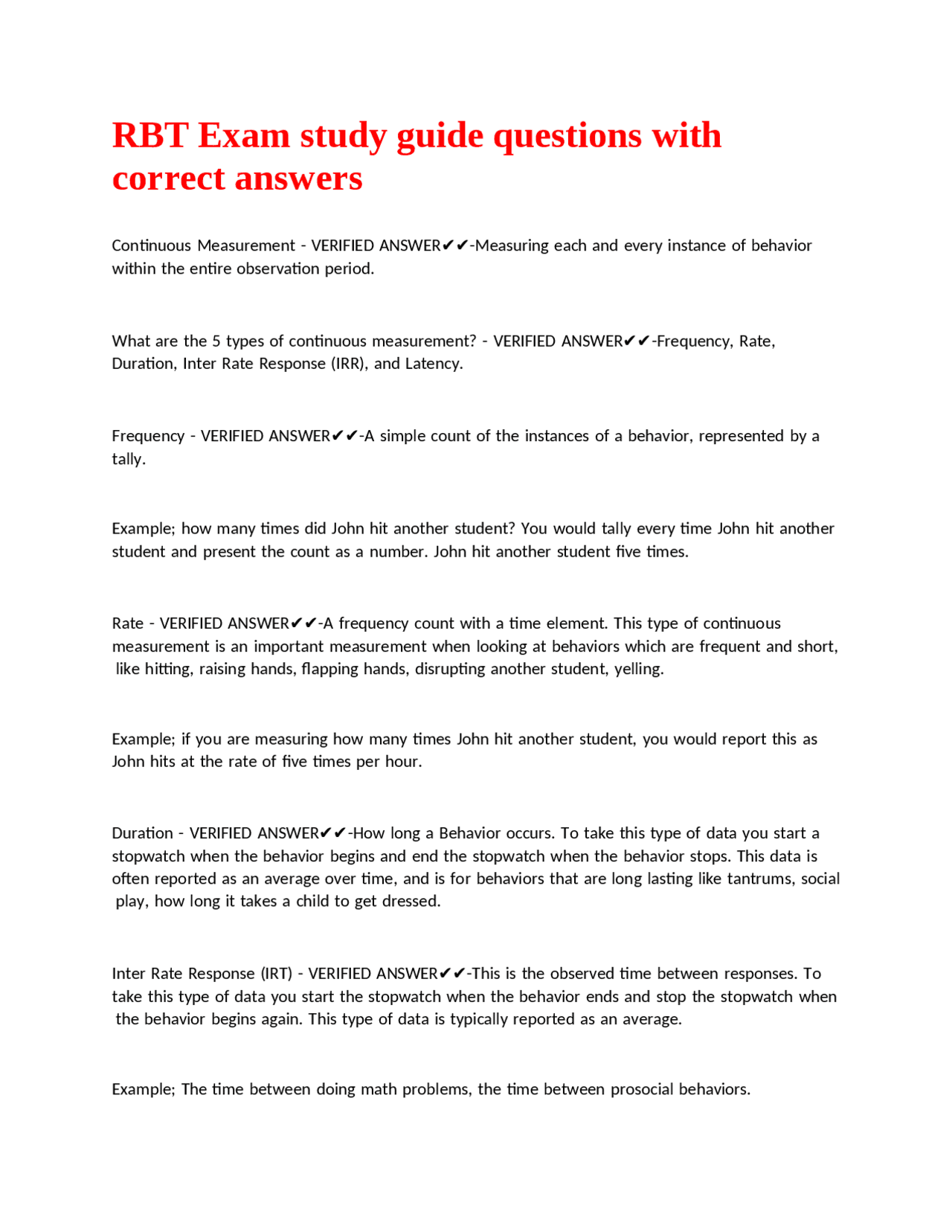 RBT Exam study guide questions with correct answers. | Exams Community ...