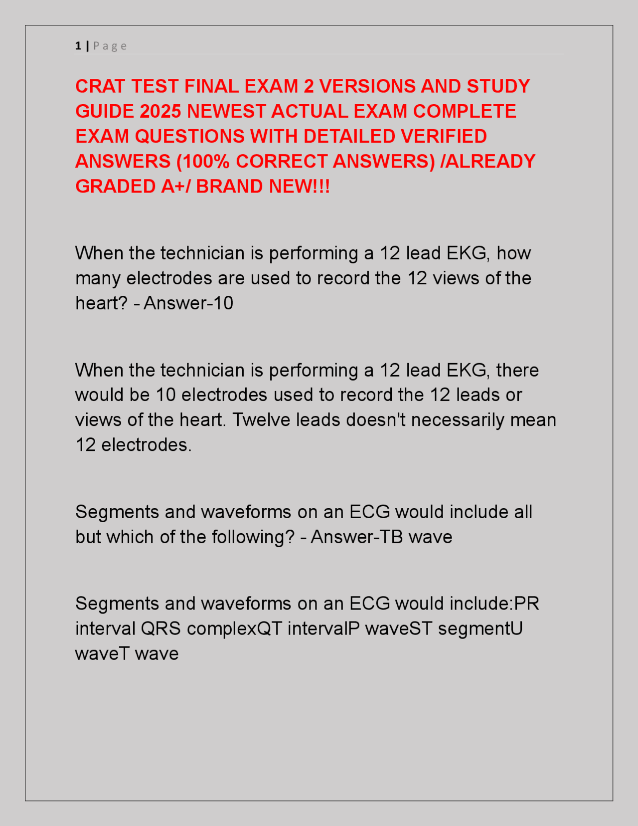 CRAT TEST FINAL EXAM 2 VERSIONS AND STUDY GUIDE 2025 NEWEST ACTUAL EXAM ...