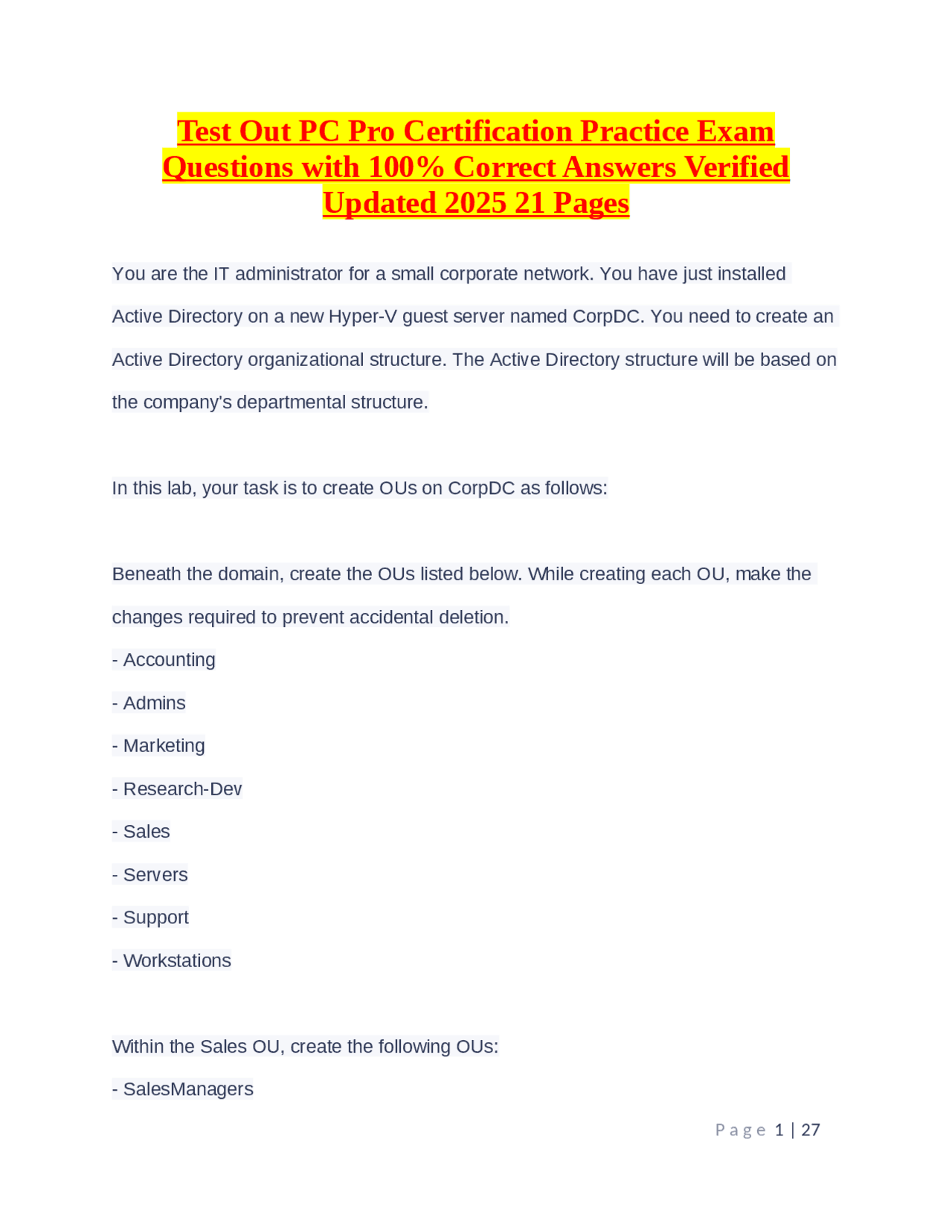 Test Out PC Pro Certification Practice Exam Questions with 100% Correct ...