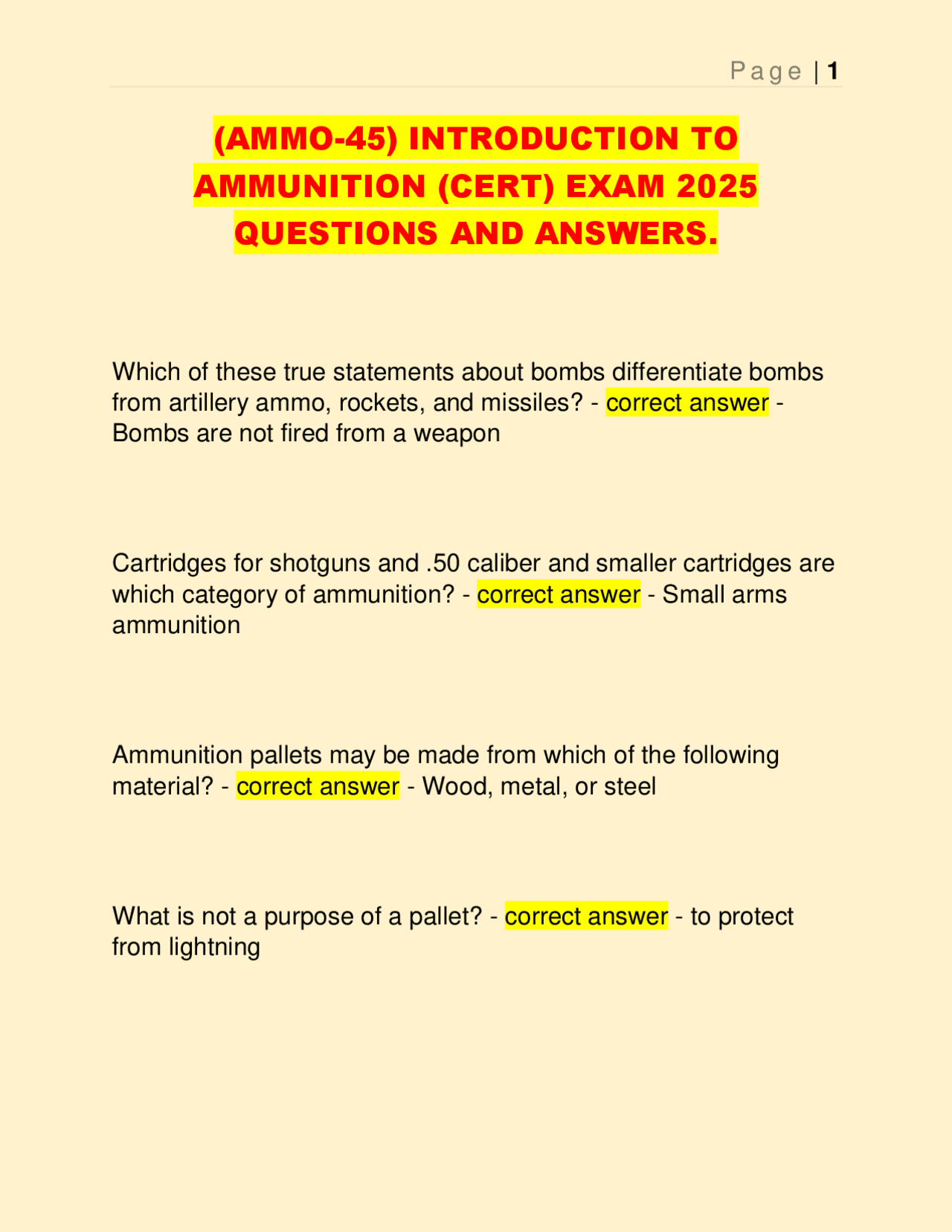 Introduction to Ammunition: Exam Questions and Answers | Exams Military ...