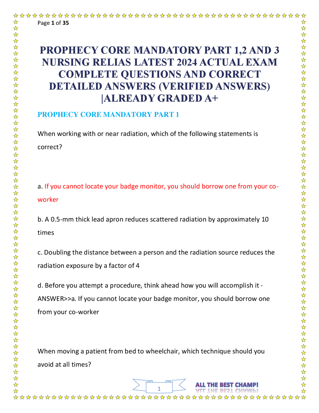 PROPHECY CORE MANDATORY PART 1,2 AND 3 NURSING RELIAS LATEST 2024 ...