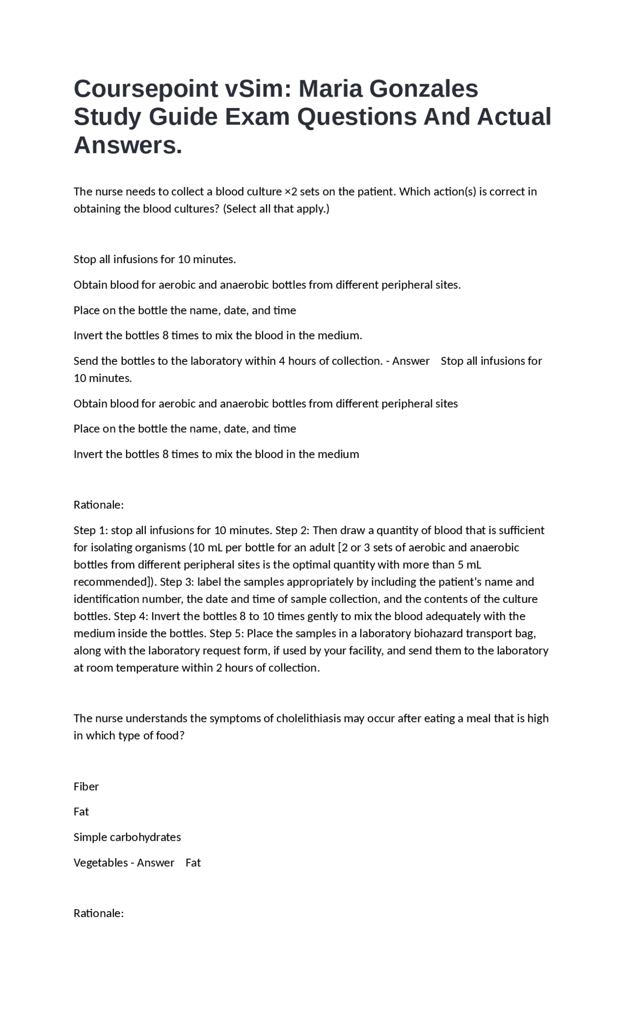 Coursepoint vSim: Maria Gonzales Study Guide Exam Questions And Actual ...