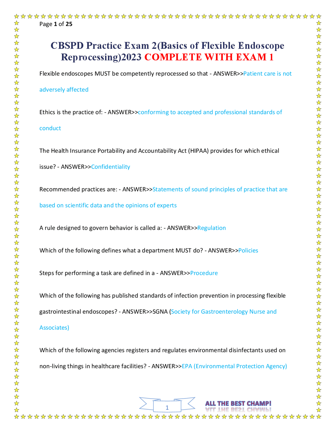 CBSPD Practice Exam 2(Basics of Flexible Endoscope Reprocessing)2023 ...
