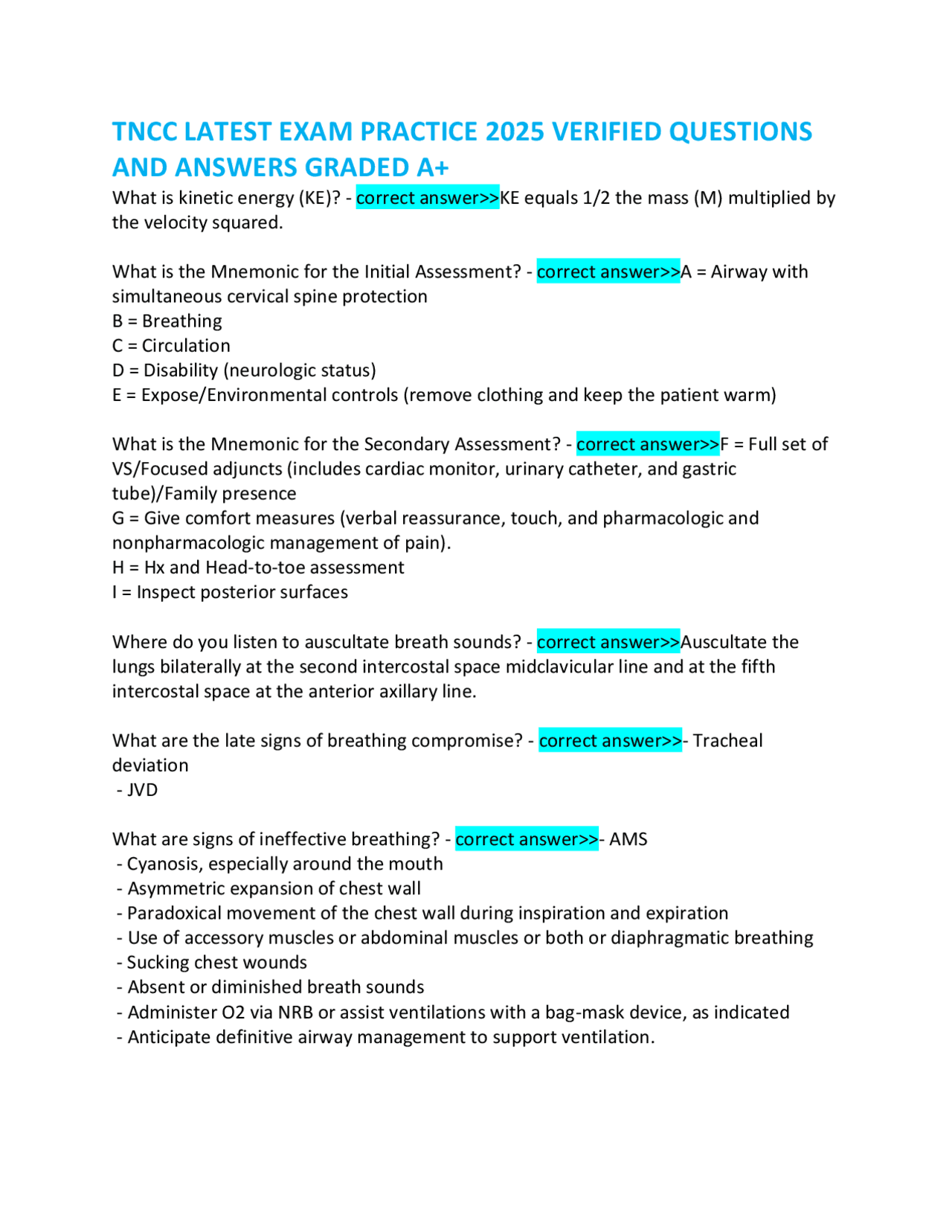 TNCC Exam Practice Questions and Answers 2025: A Comprehensive Guide ...