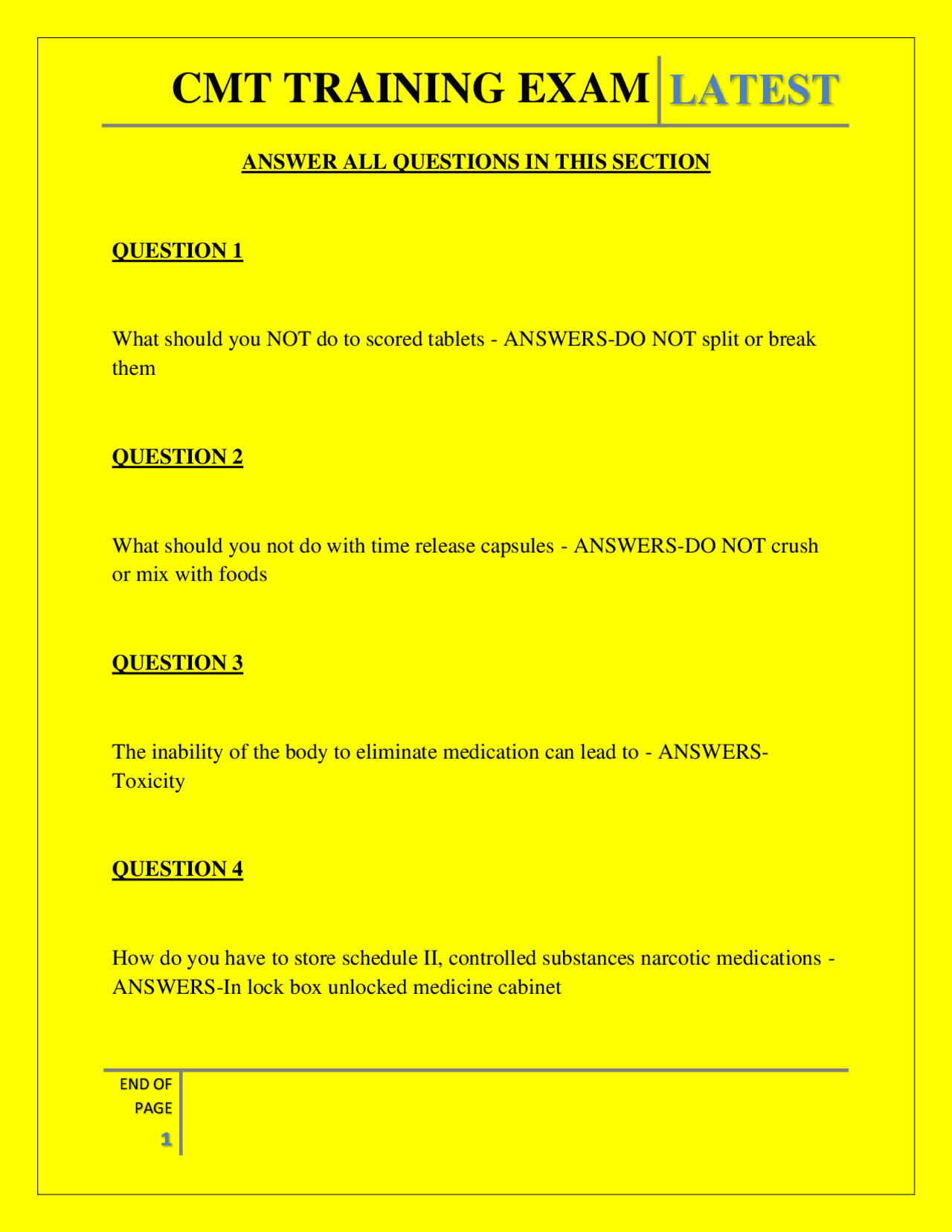 CMT Training Exam: Medication Administration and Safety | Exams Nursing ...