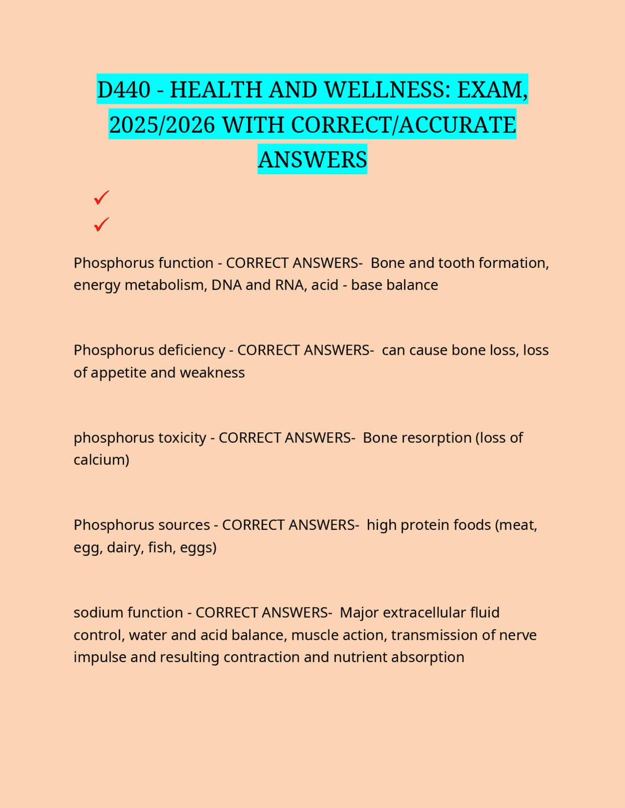 D440 - HEALTH AND WELLNESS: EXAM, 2025/2026 WITH CORRECT/ACCURATE ...
