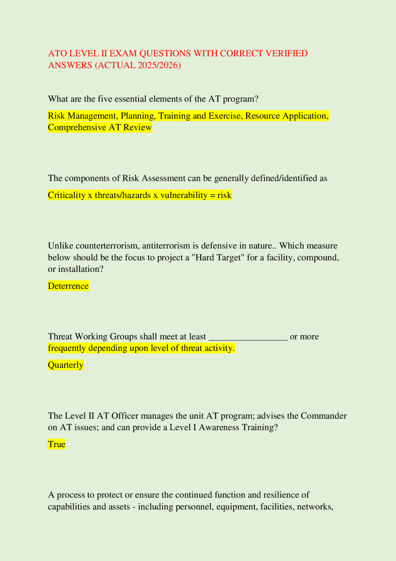 ATO LEVEL II EXAM QUESTIONS WITH CORRECT VERIFIED ANSWERS (ACTUAL 2025/ ...
