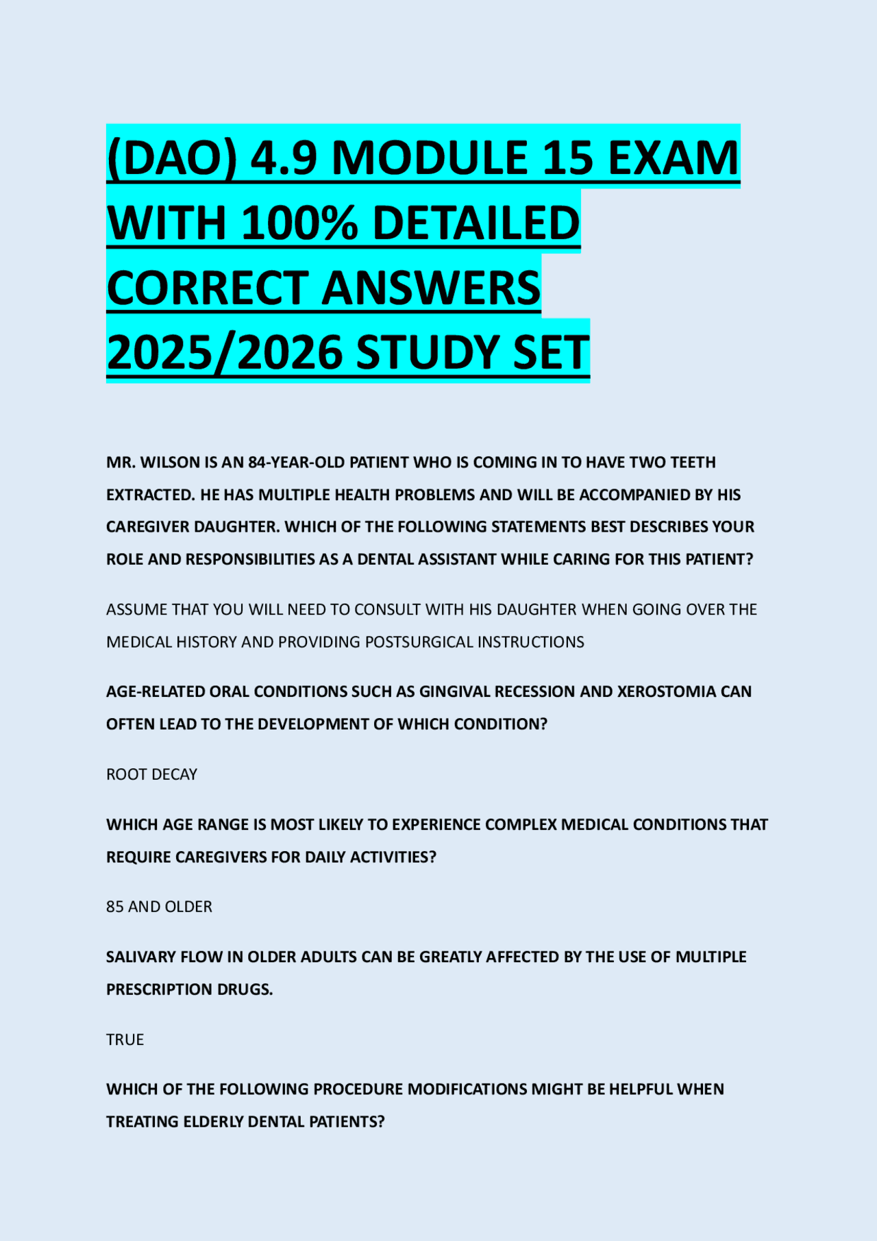 (DAO) 4.9 MODULE 15 EXAM WITH 100% DETAILED CORRECT ANSWERS 2025/2026 ...