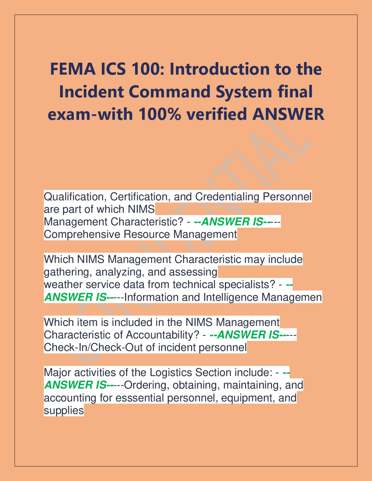 FEMA ICS 100: Introduction to the Incident Command System - Exam ...