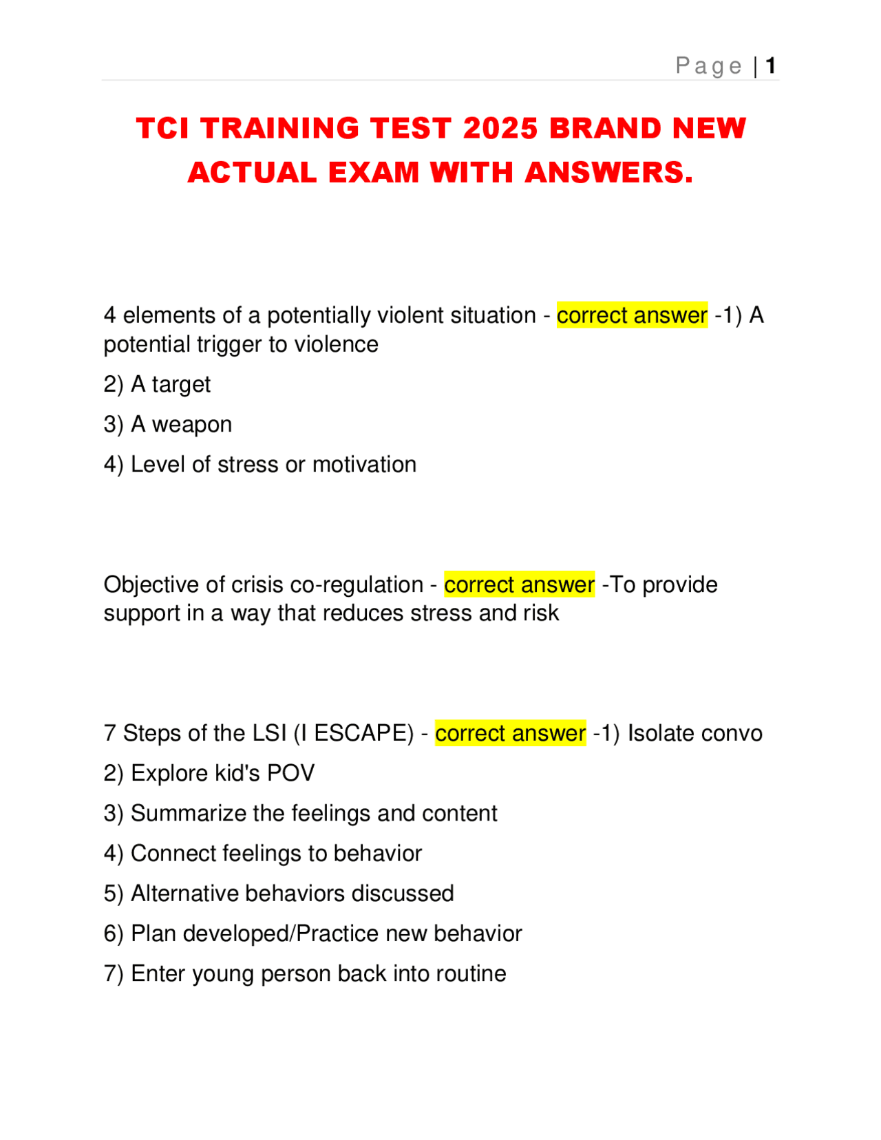 TCI Training Test 2025: Crisis Intervention and De-escalation ...